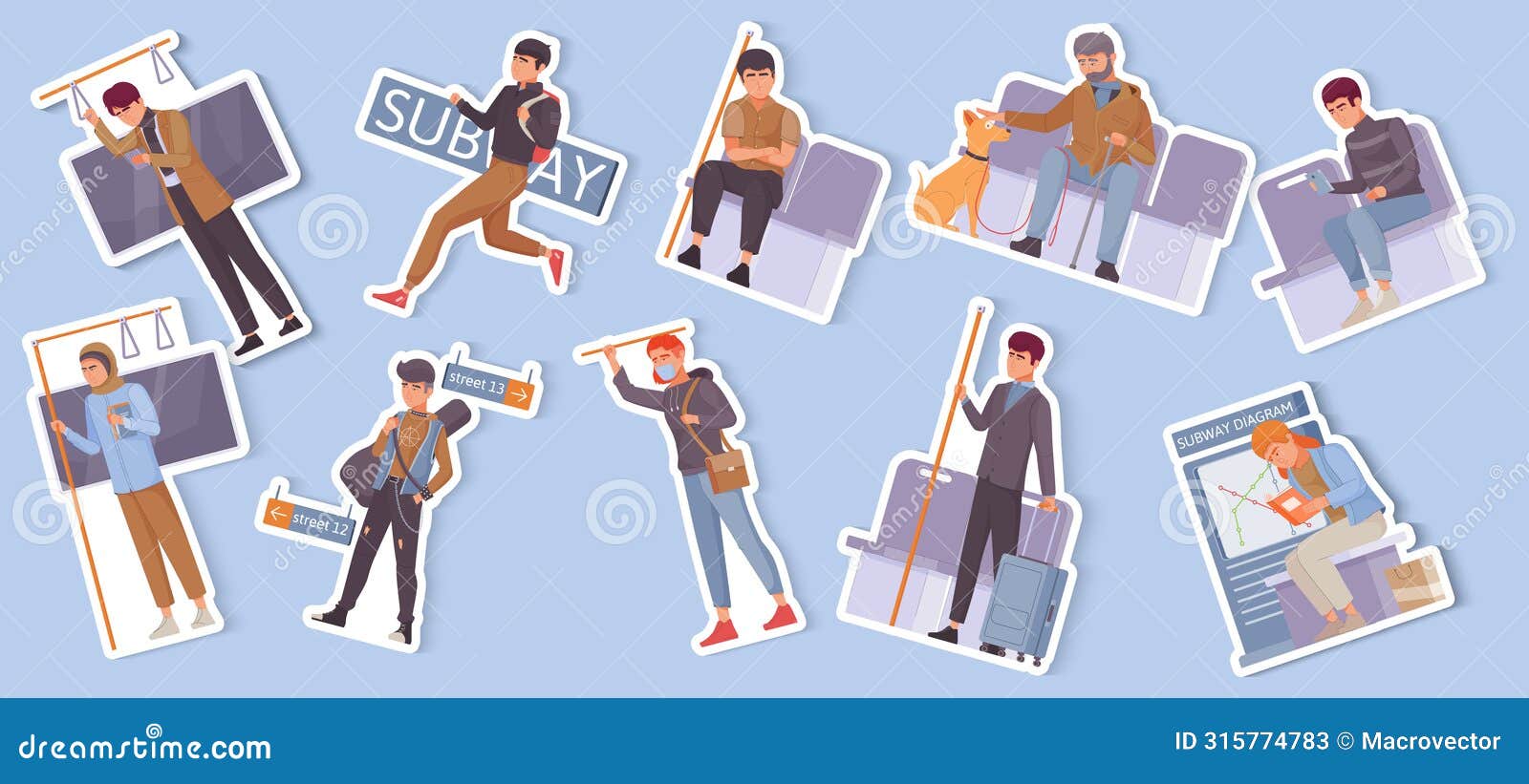 People on Subway Stickers in Flat Design Stock Illustration ...