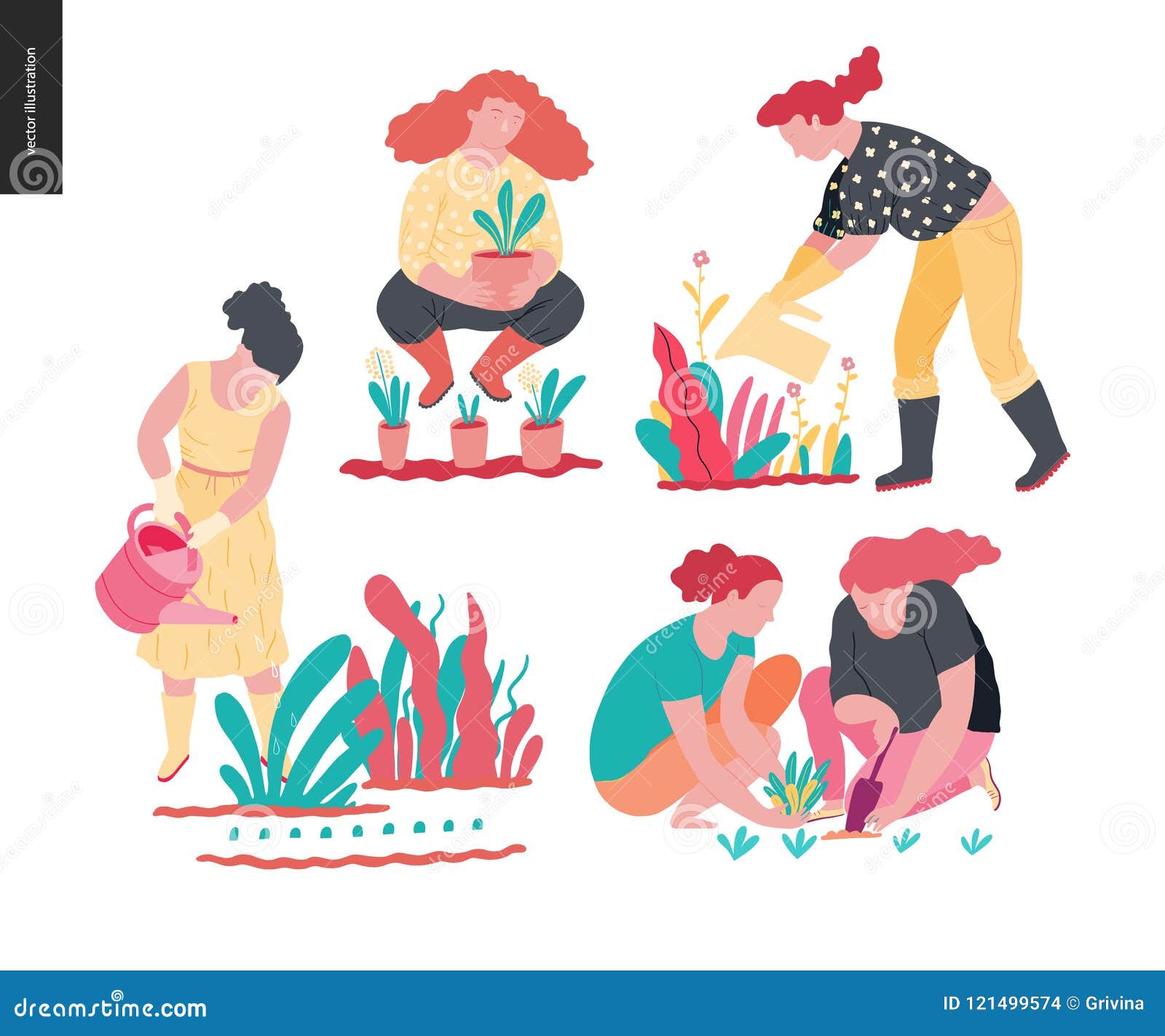 People Summer Gardening Stock Vector Illustration Of Happy 121499574