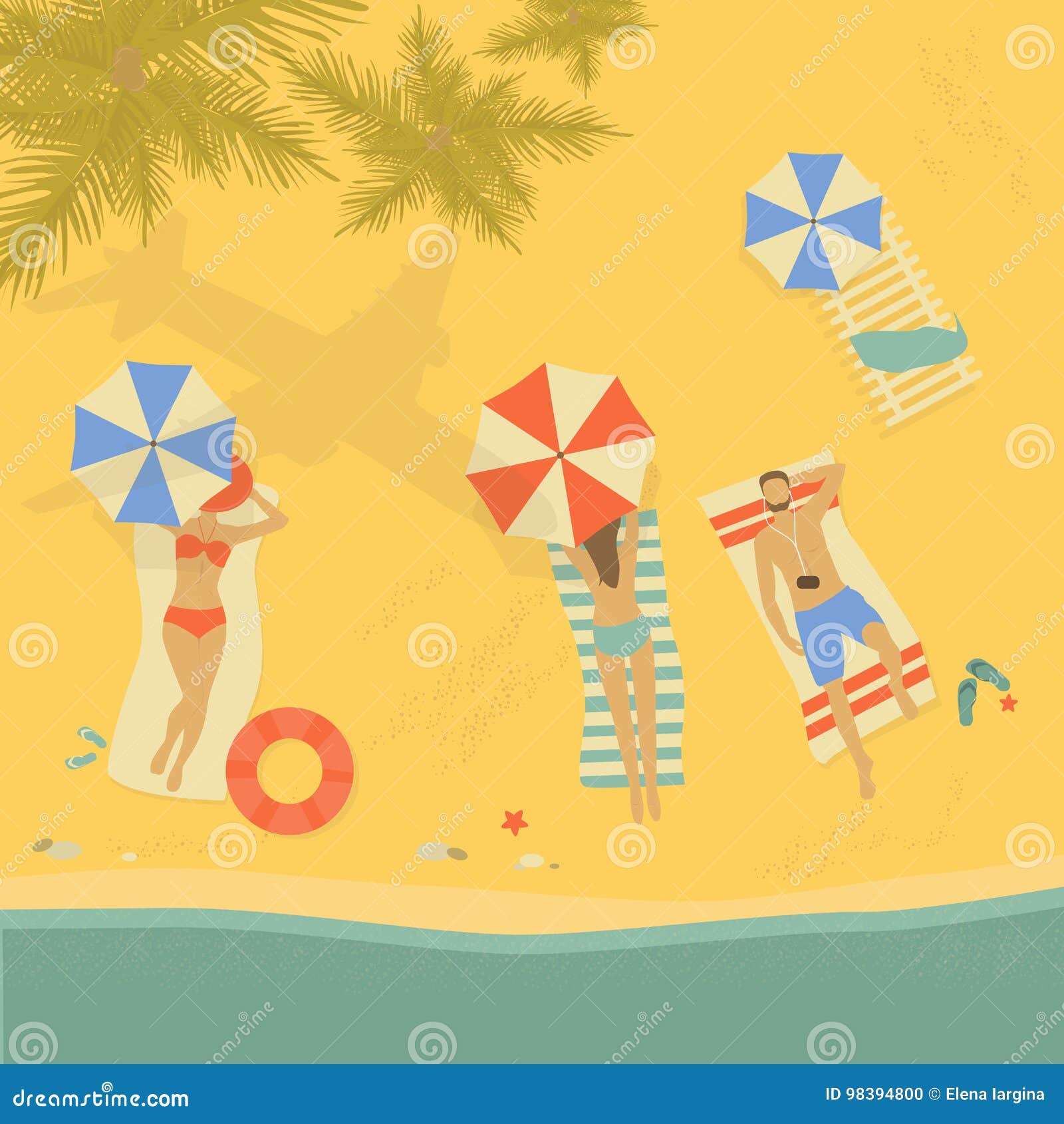 People Sunbathing on the Beach. Stock Vector - Illustration of light ...