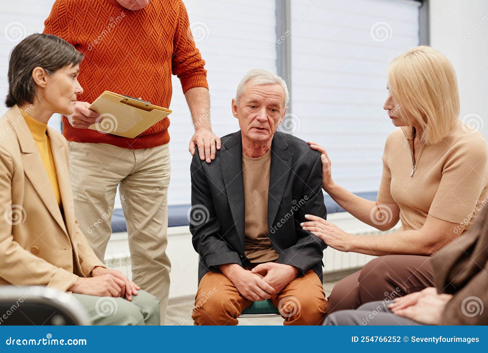 People Supporting Man at Psychotherapy Session Stock Photo - Image of ...