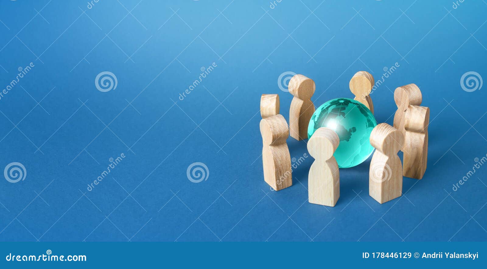 People Surround a Blue Earth Globe. Cooperation and Collaboration ...