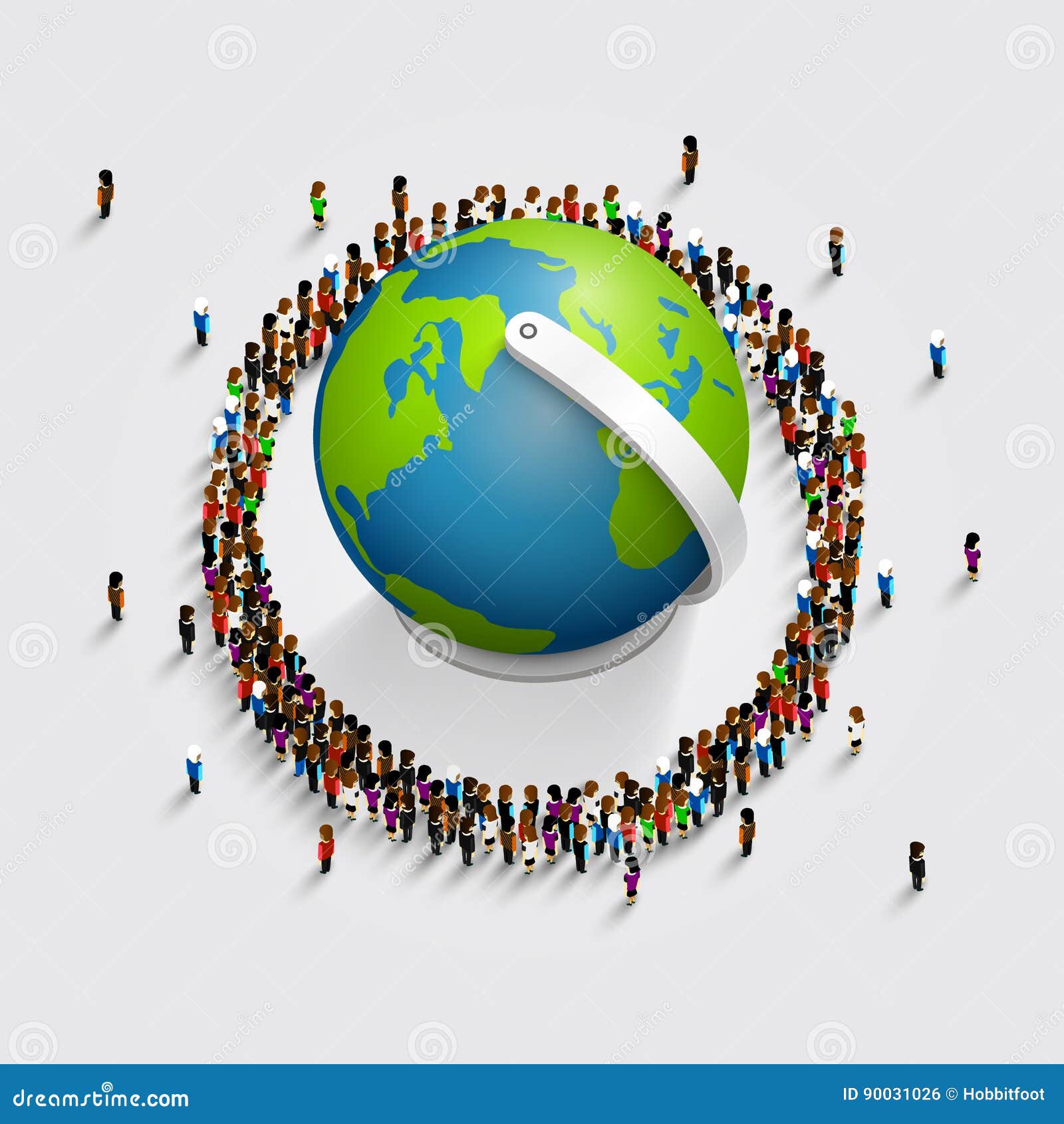 People Surrounded the Globe. 3d Isometric. Vector Illustration Stock ...