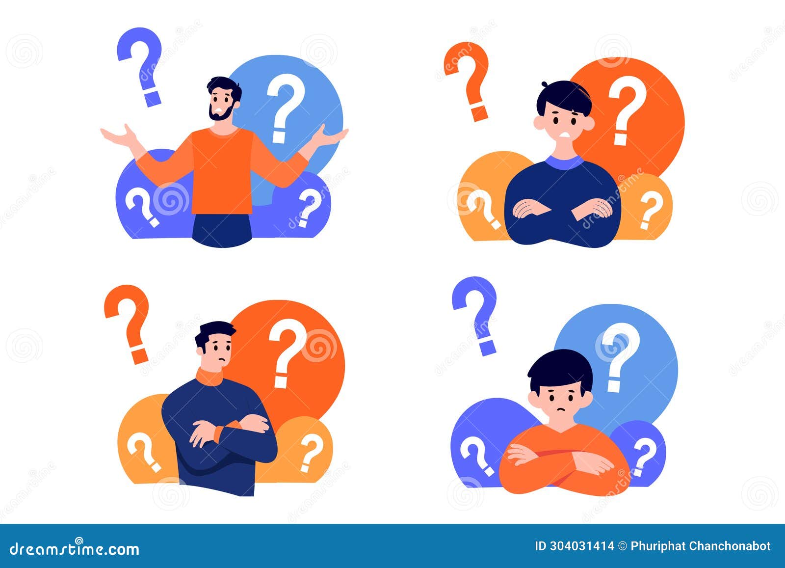People with Suspicious Expression in Flat Style Collection Stock Vector ...