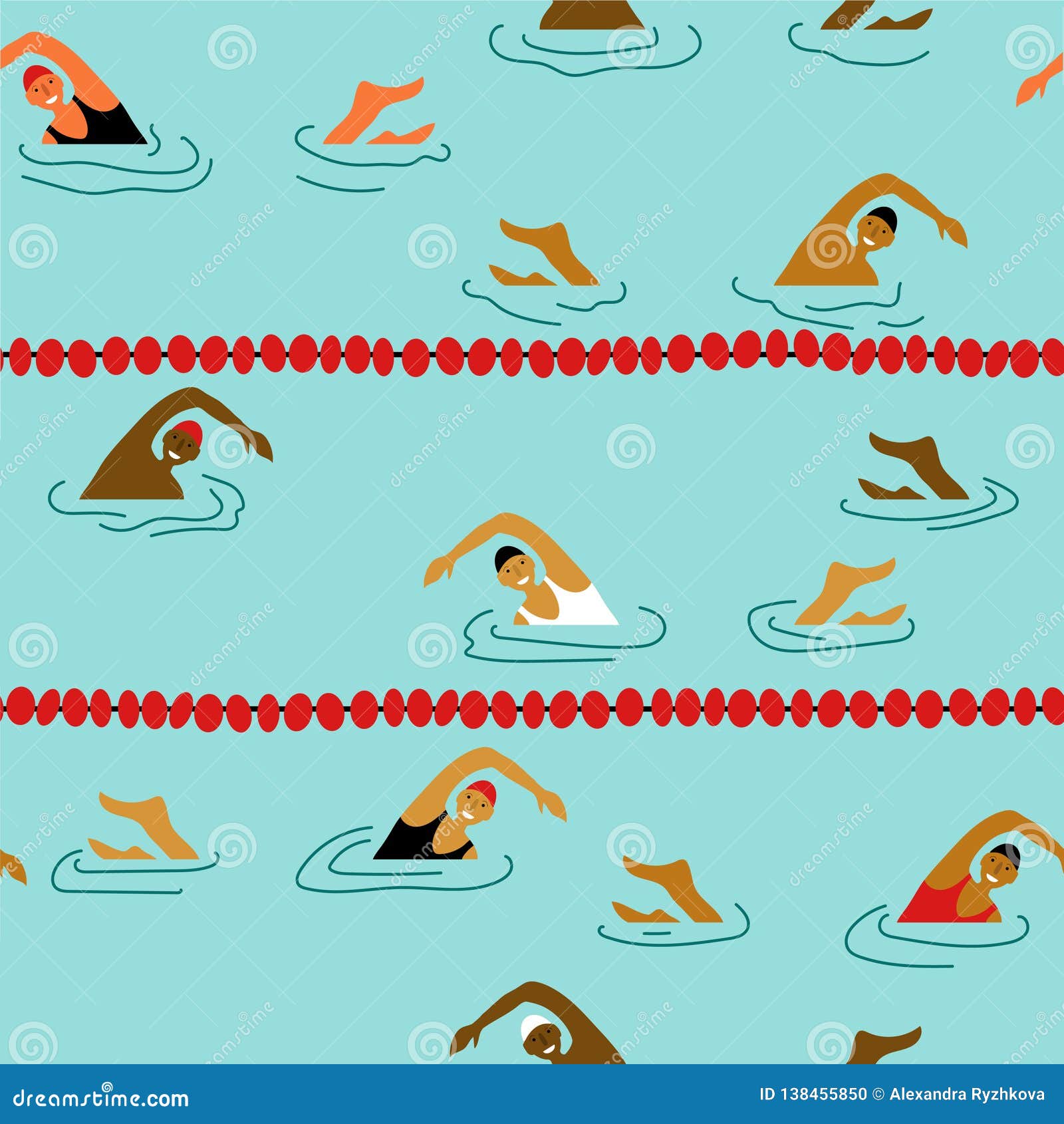 People Swimming in the Swimming Pool Seamless Pattern Stock Vector ...