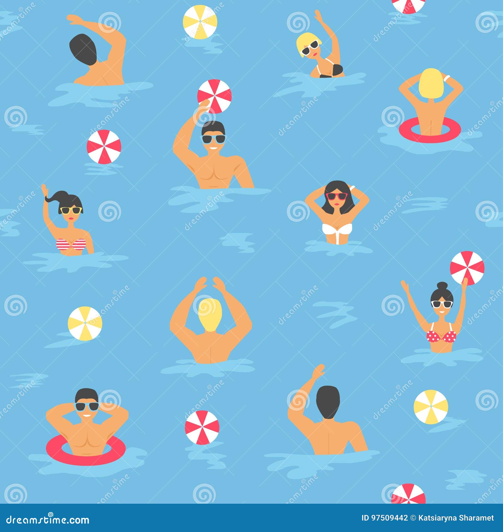 People Swimming in the Sea Seamless Pattern. Stock Vector ...
