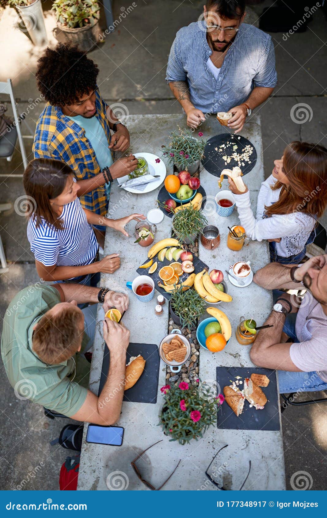 People at the Table in Cafe Having Snack, Top View Stock Image - Image ...