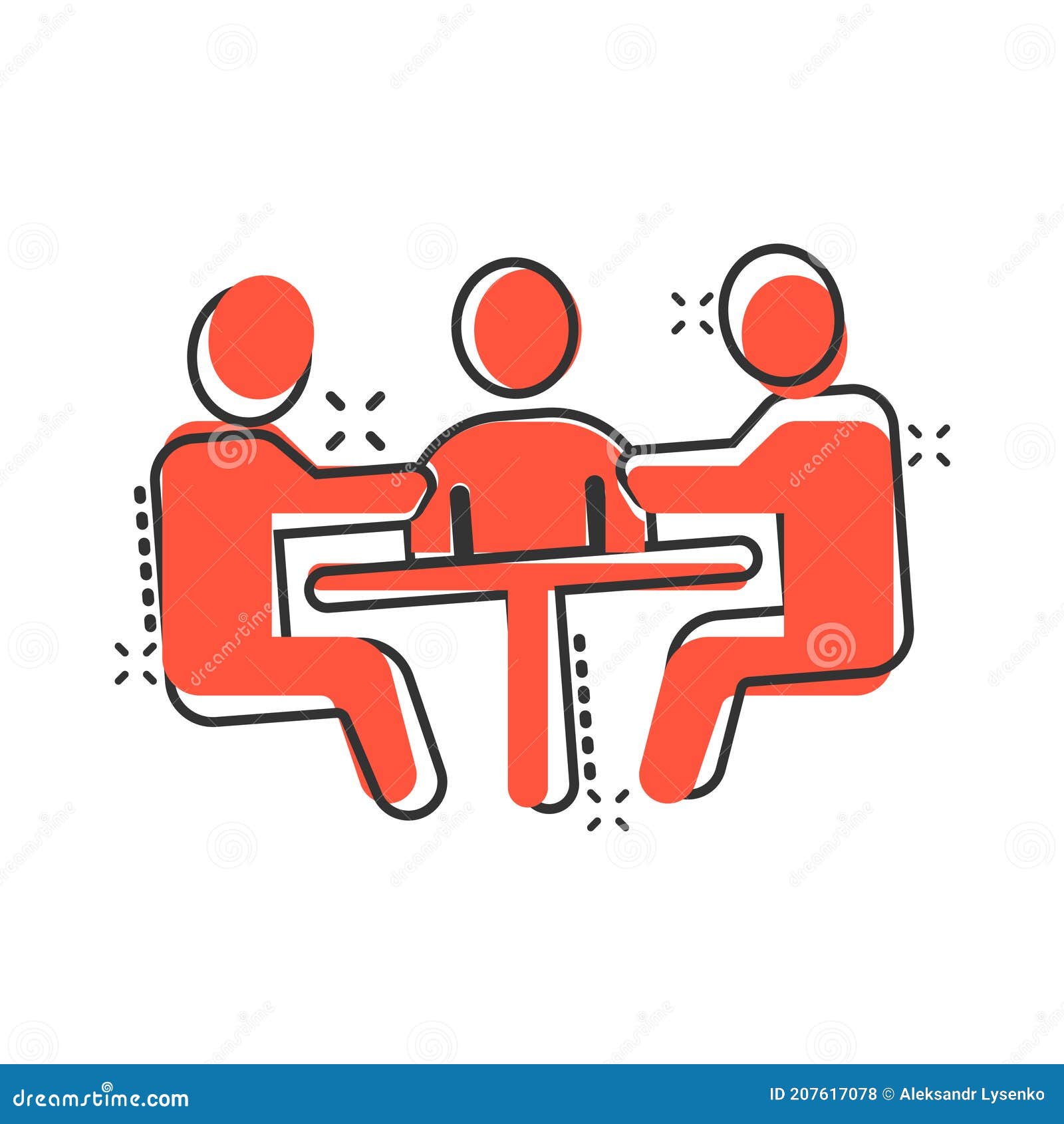 People with Table Icon in Comic Style. Teamwork Conference Cartoon ...