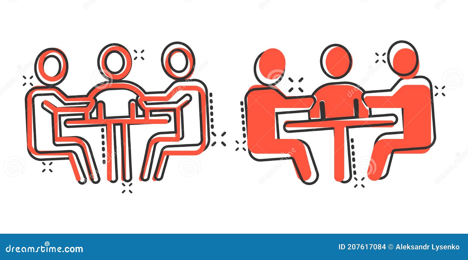 People with Table Icon in Comic Style. Teamwork Conference Cartoon ...