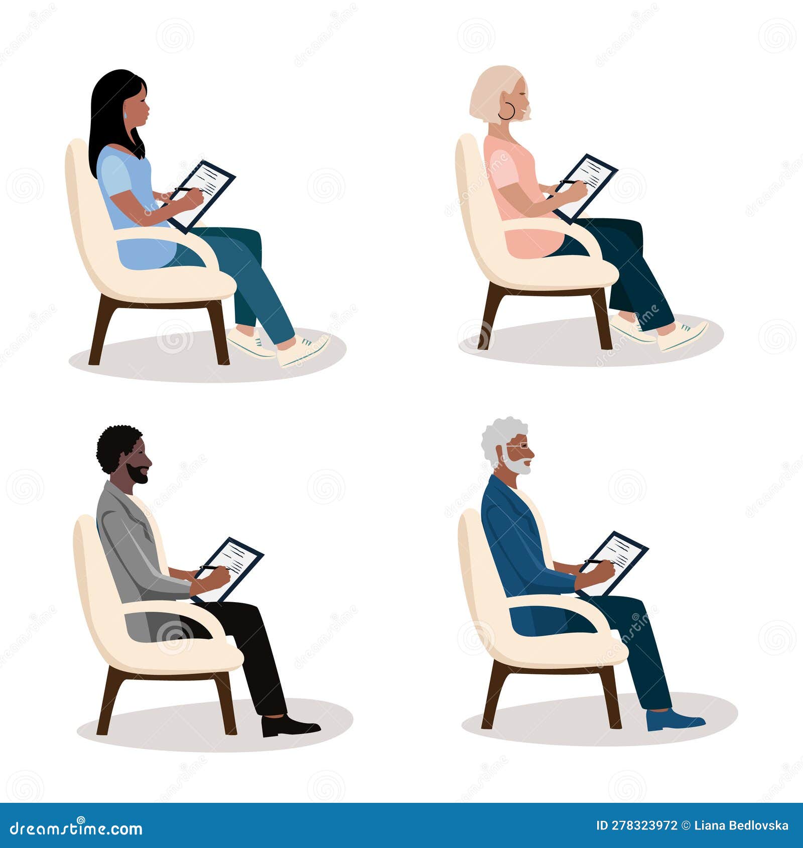 People Take Notes while Sitting in a Chair Stock Vector - Illustration ...