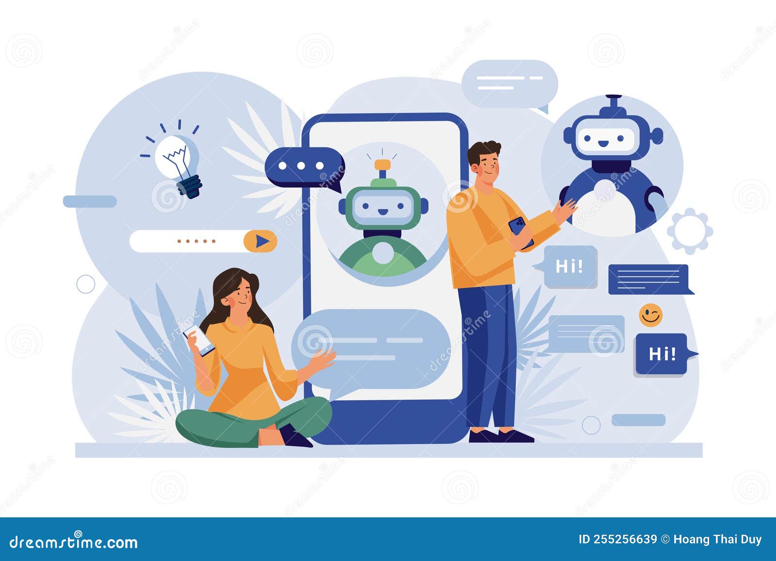 People Talk with Chatbot Robots in Smartphone App Stock Vector ...