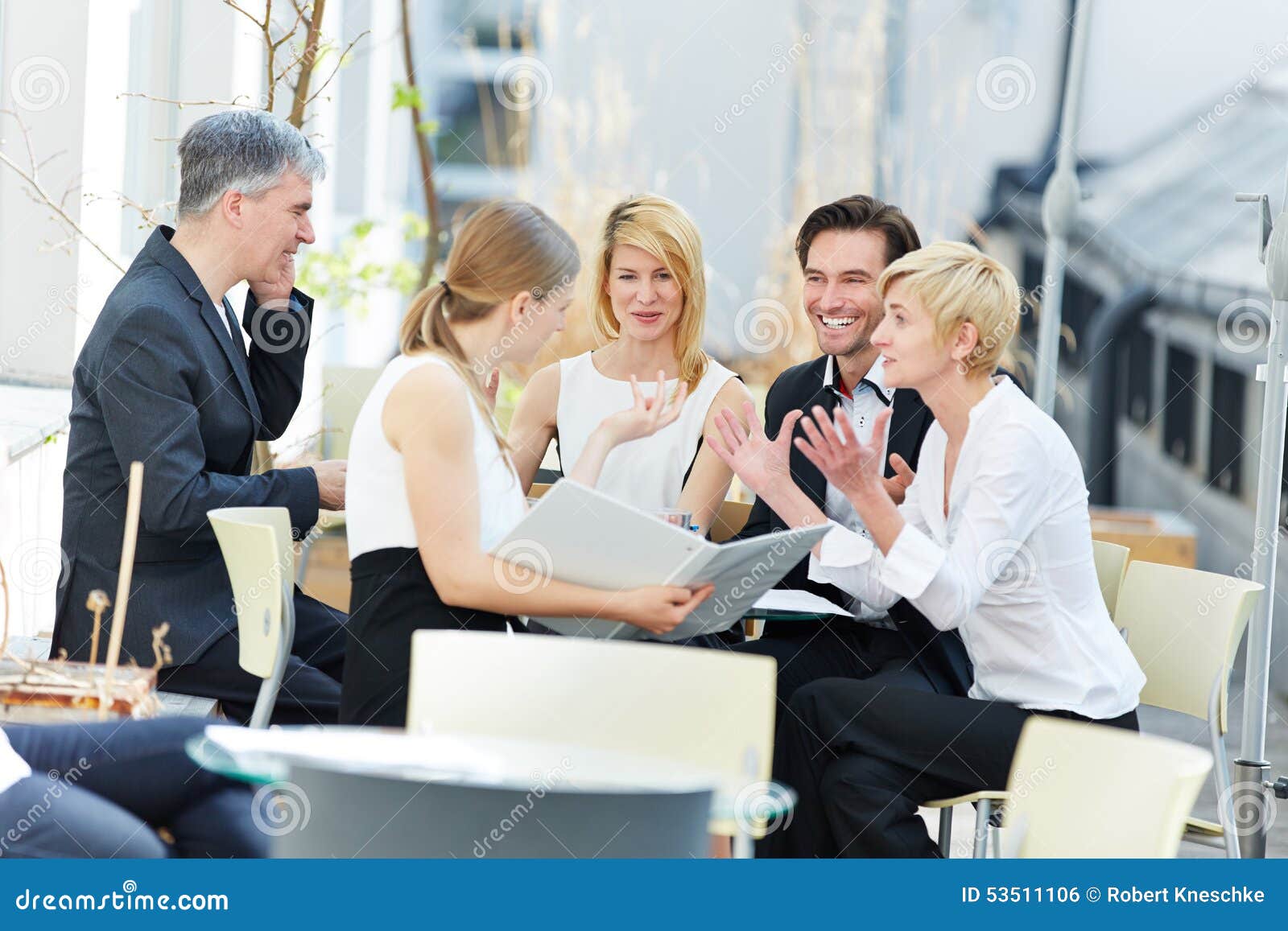 People Talking about Business Outdoors in Coffee Shop Stock Photo ...