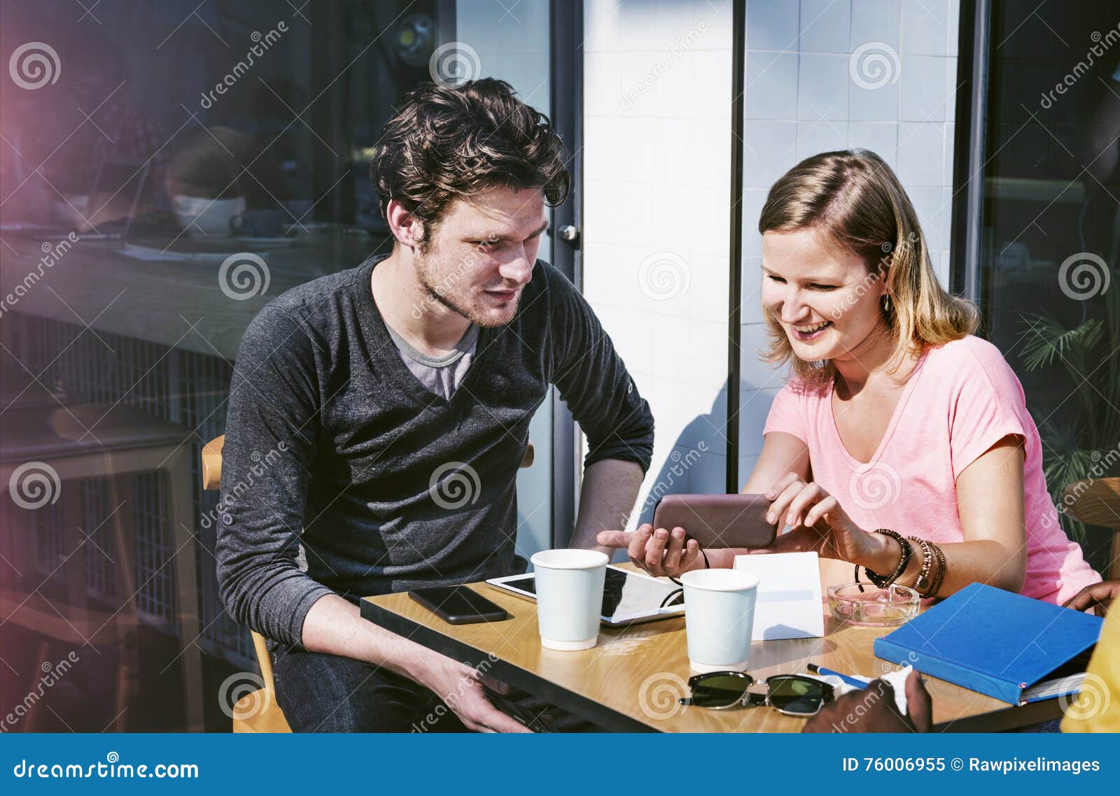 People Talking Digital Tablet Technology Friends Togetherness Co Stock ...