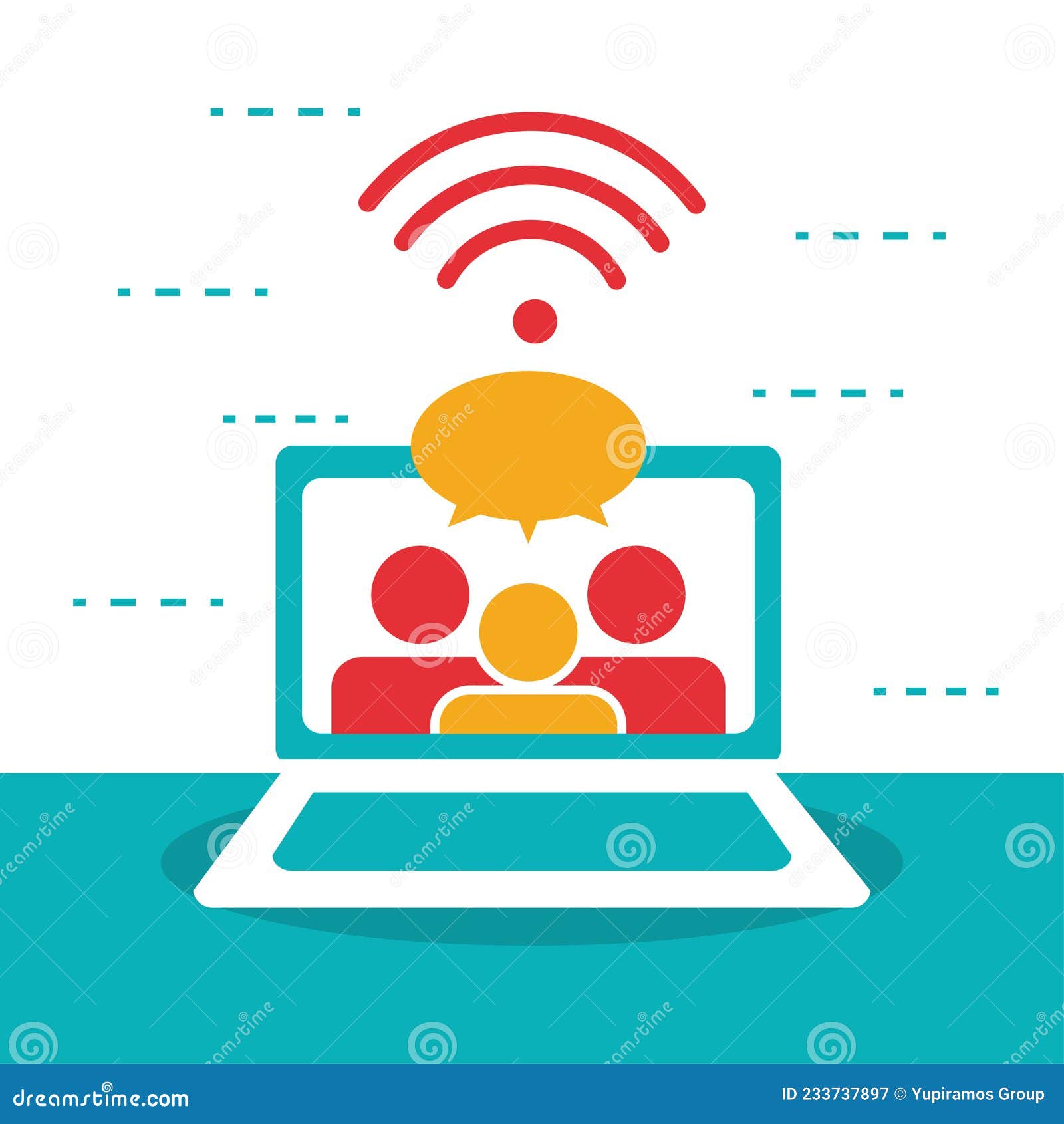 People talking by laptop stock illustration. Illustration of teamwork ...