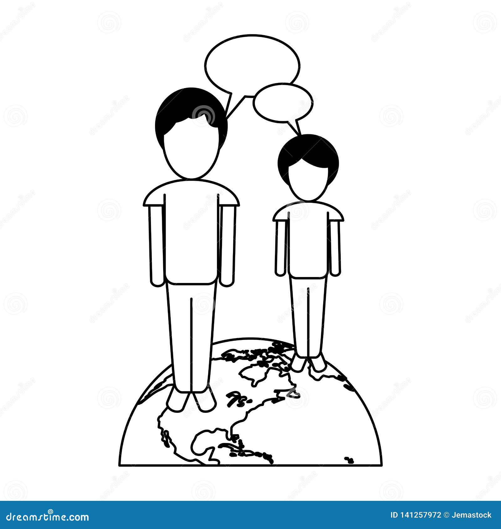 People Talking on World in Black and White Stock Vector - Illustration ...