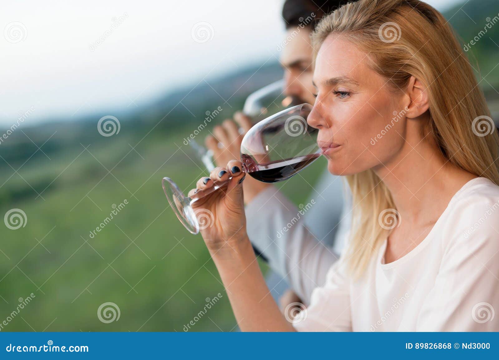 People Tasting Wine in Vineyard Stock Photo - Image of taste, female ...