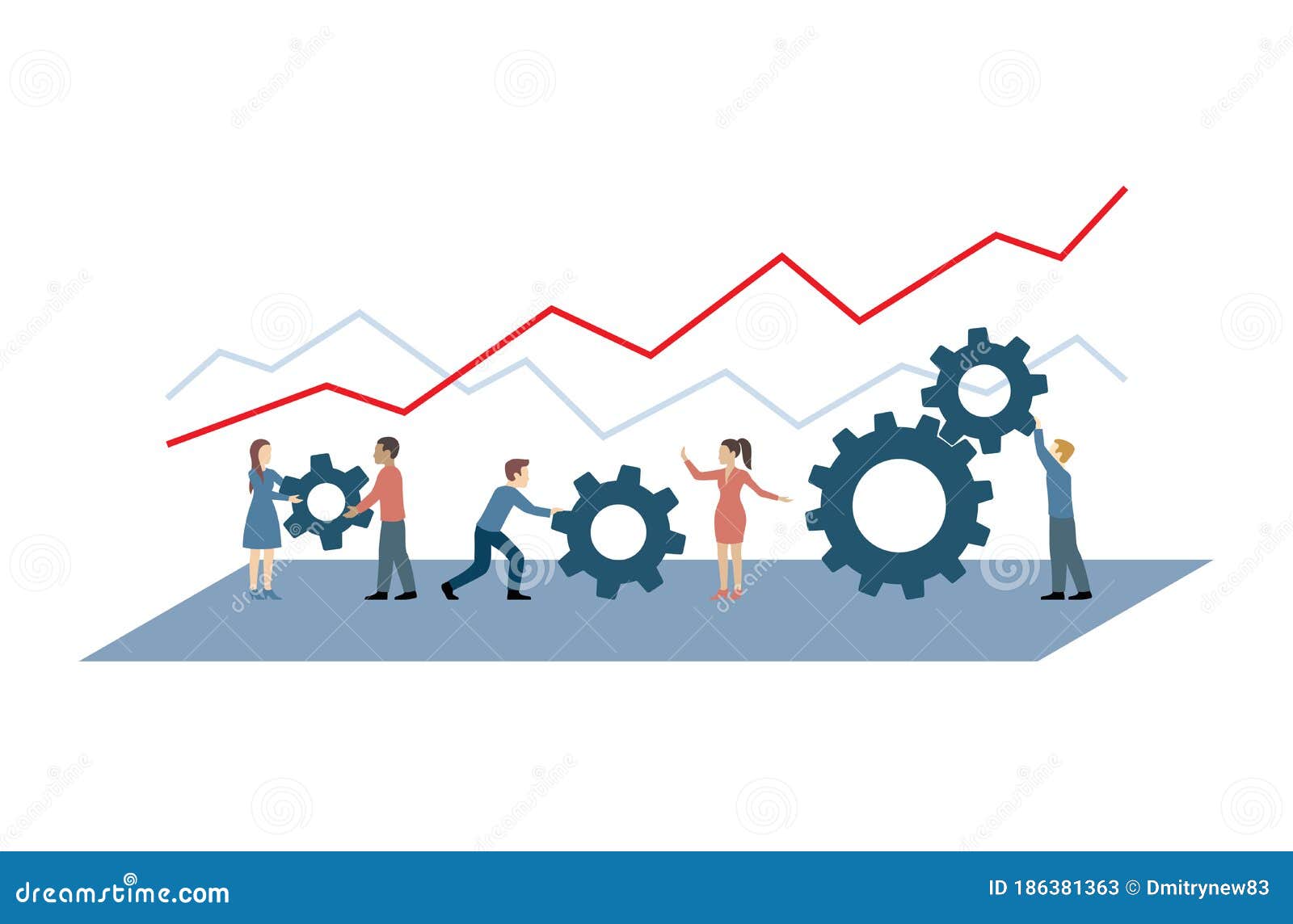 People Team with Gears and Graph Stock Vector - Illustration of ...