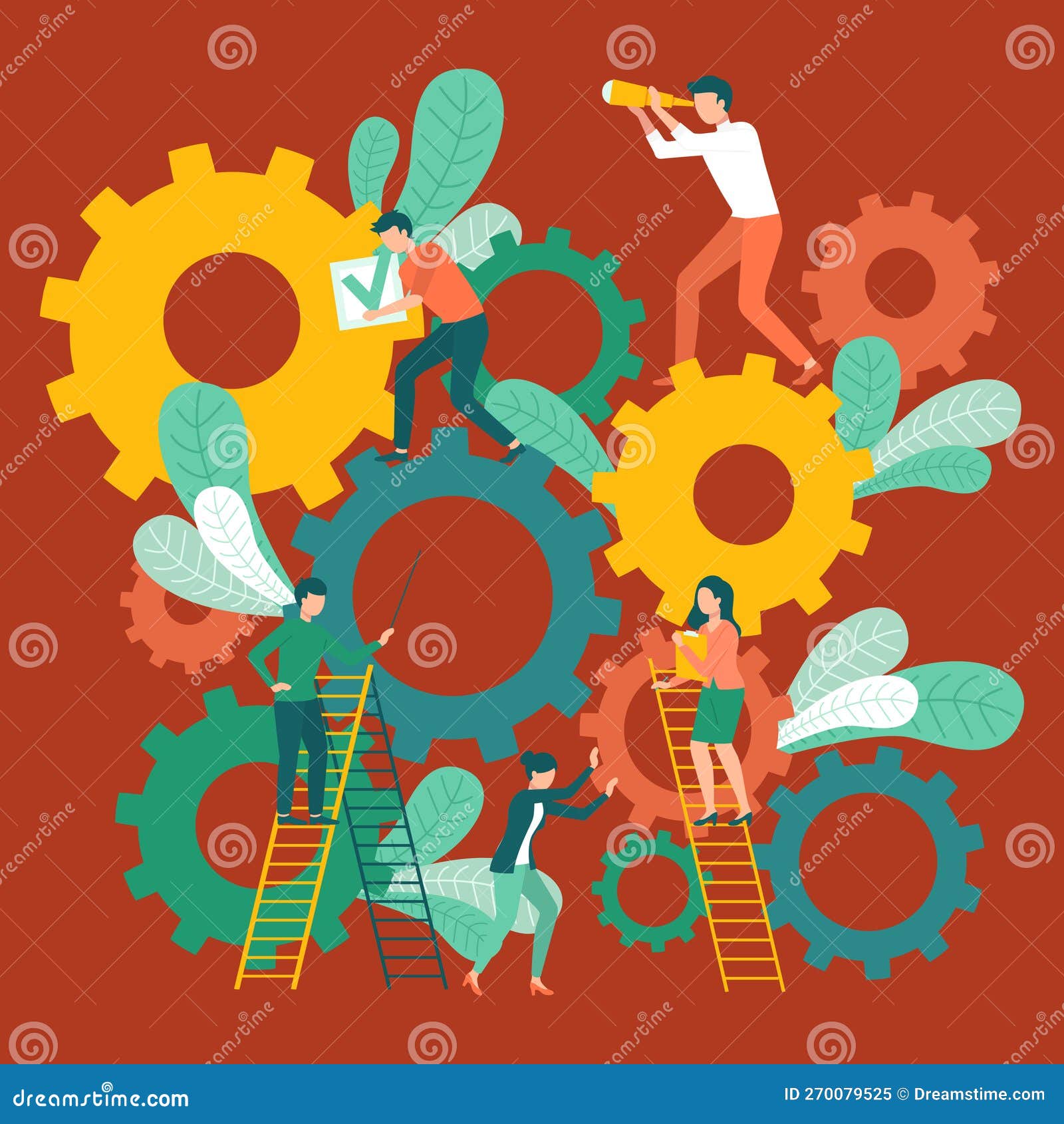 People Team with Gears and Ladders, Business Management and Working ...