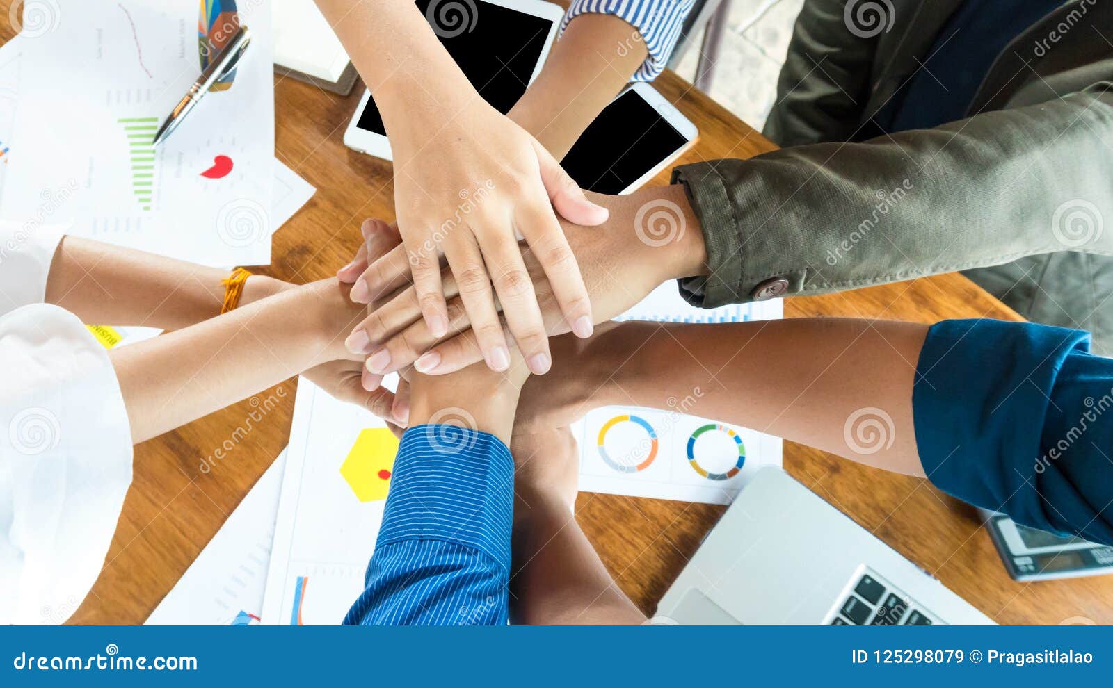 People in Team Harmonious Hand Meeting on Top View. Stock Image - Image ...