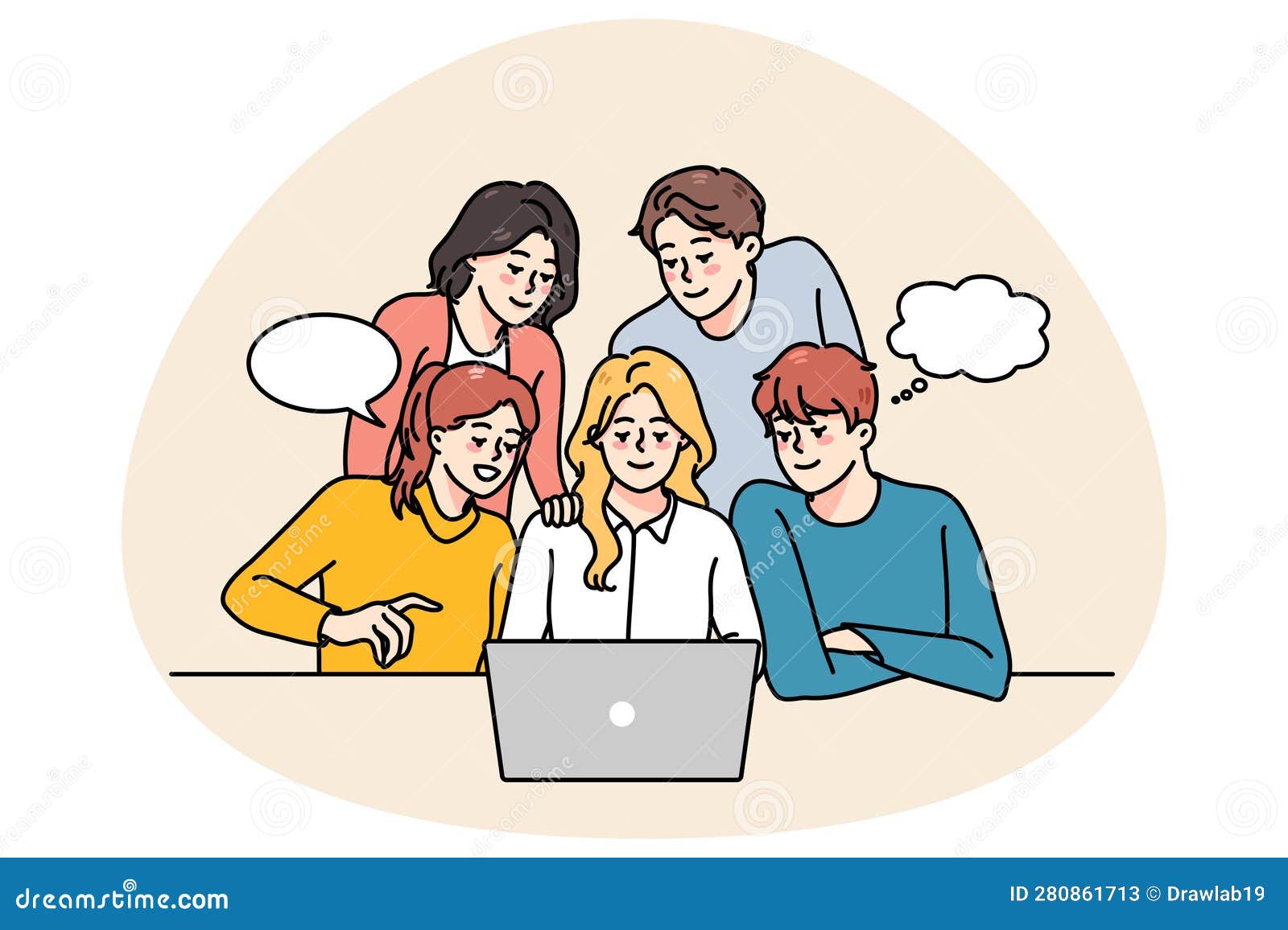 People Team Working on Computer Together Stock Vector - Illustration of ...
