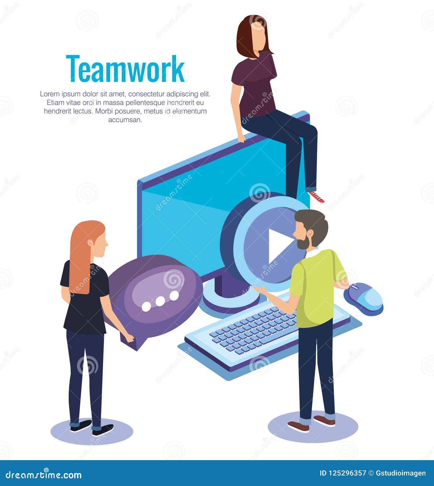 People Teamwork with Desktop Stock Vector - Illustration of leadership ...