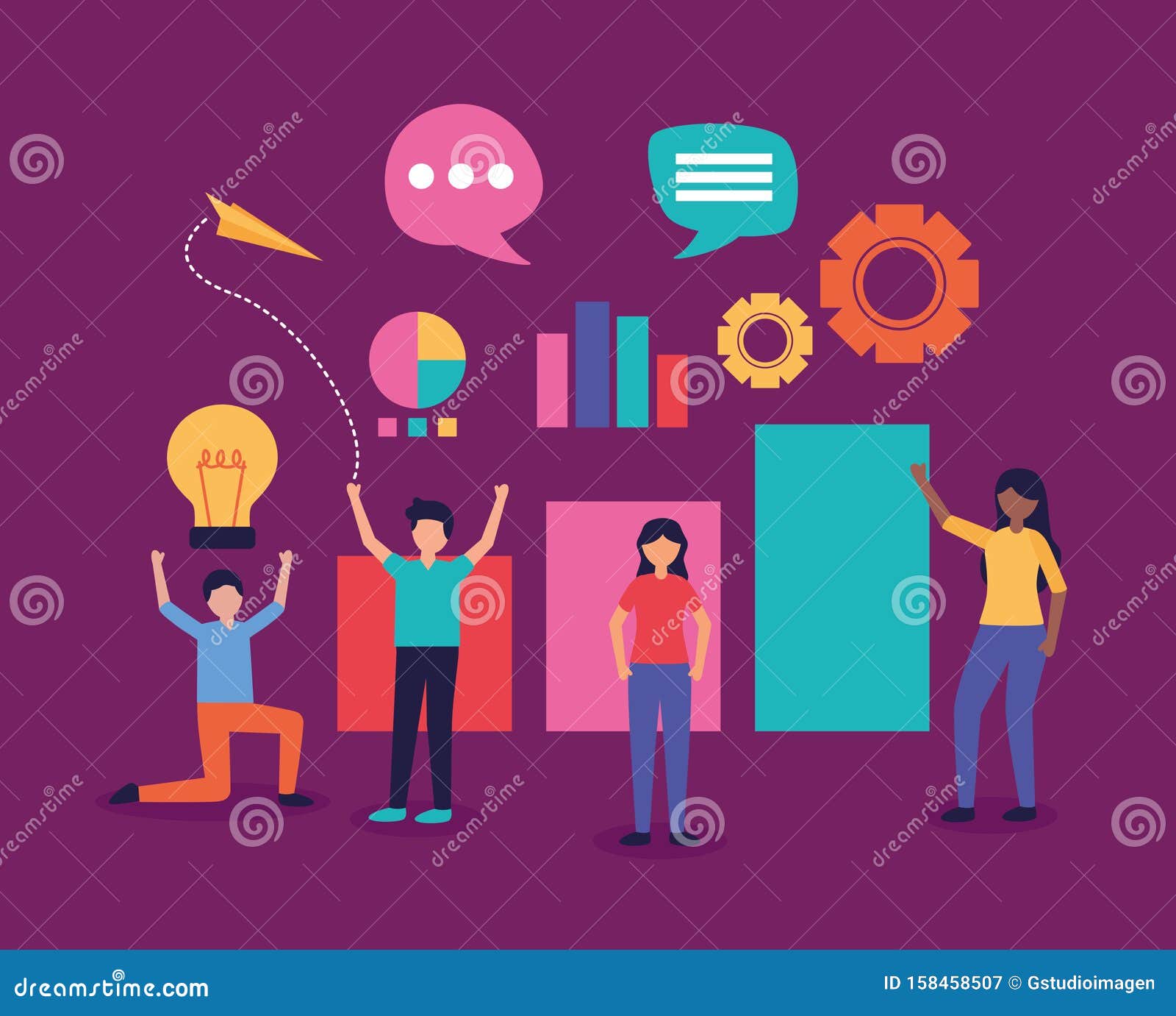 People Teamwork Flat Design Image Stock Illustration - Illustration of ...