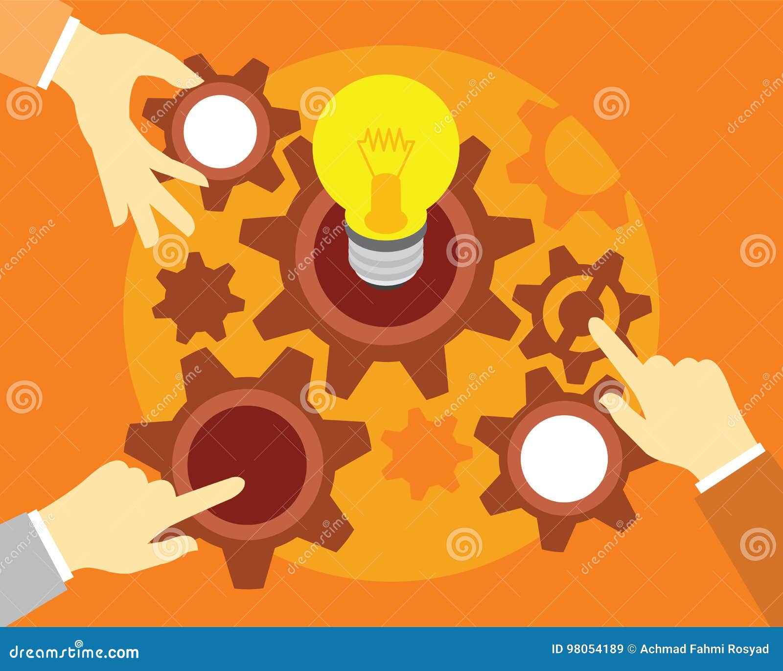 People Teamwork with Light Bulb and Gear Illustration Stock Vector ...
