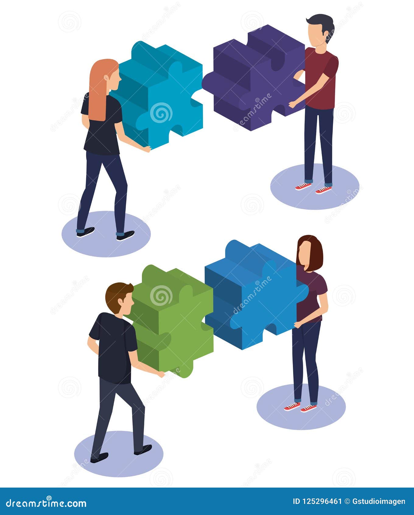 People Teamwork with Puzzle Pieces Stock Vector - Illustration of icon ...