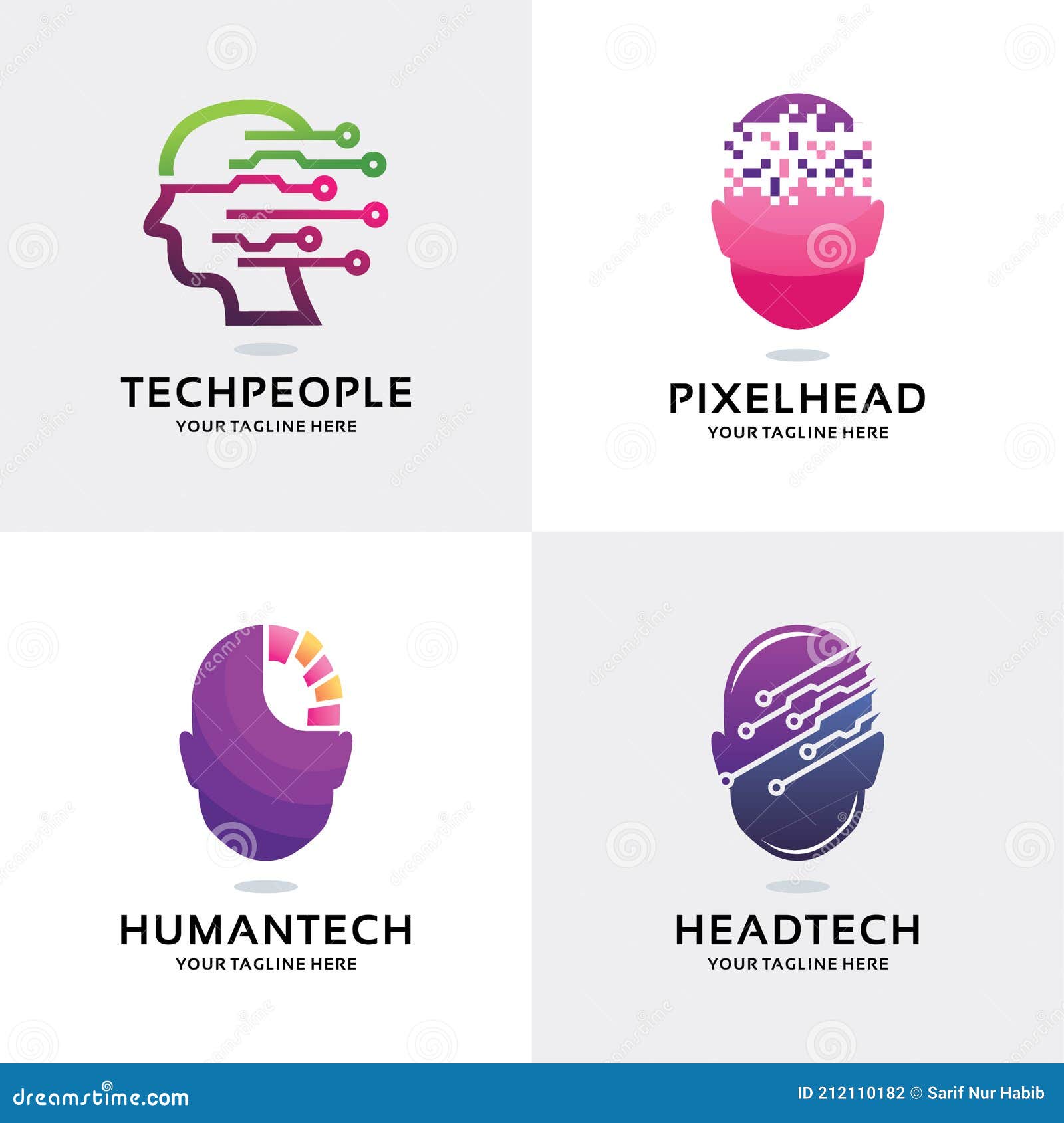 People Technology Head Logo Set Design Template Collection Stock Vector ...