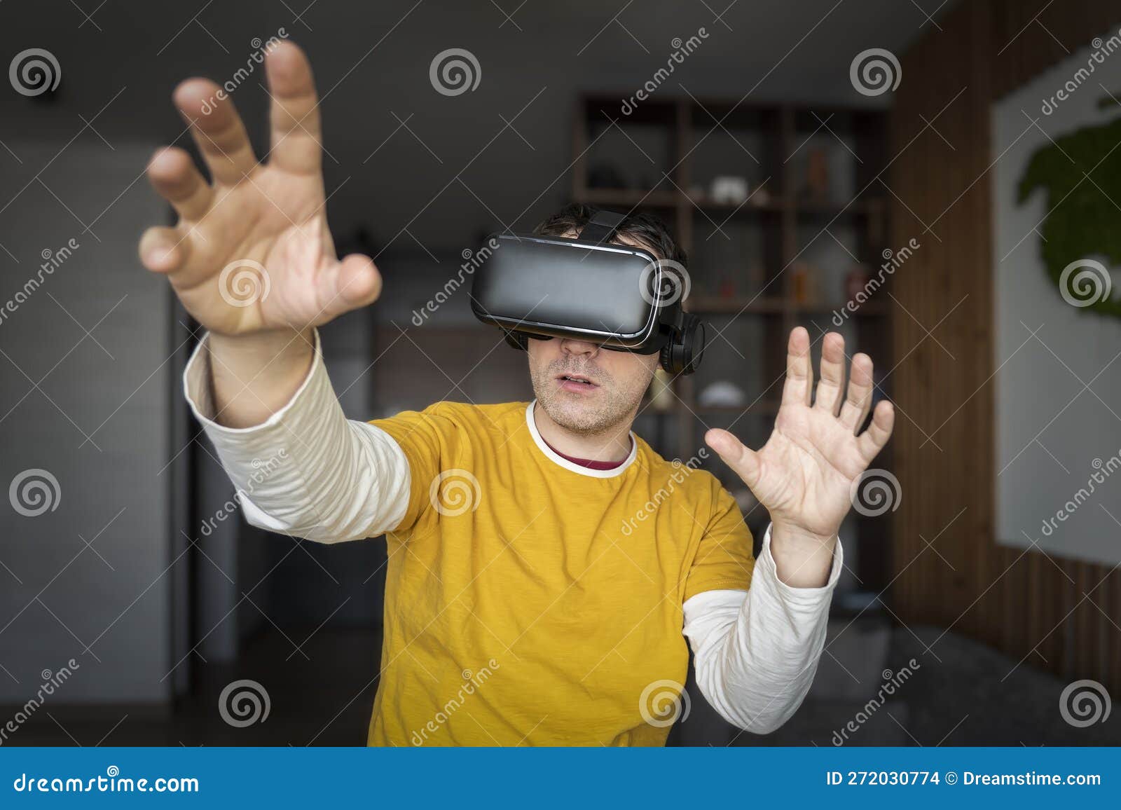 People and Technology Metaverse Concept. Young Caucasian Man Using ...