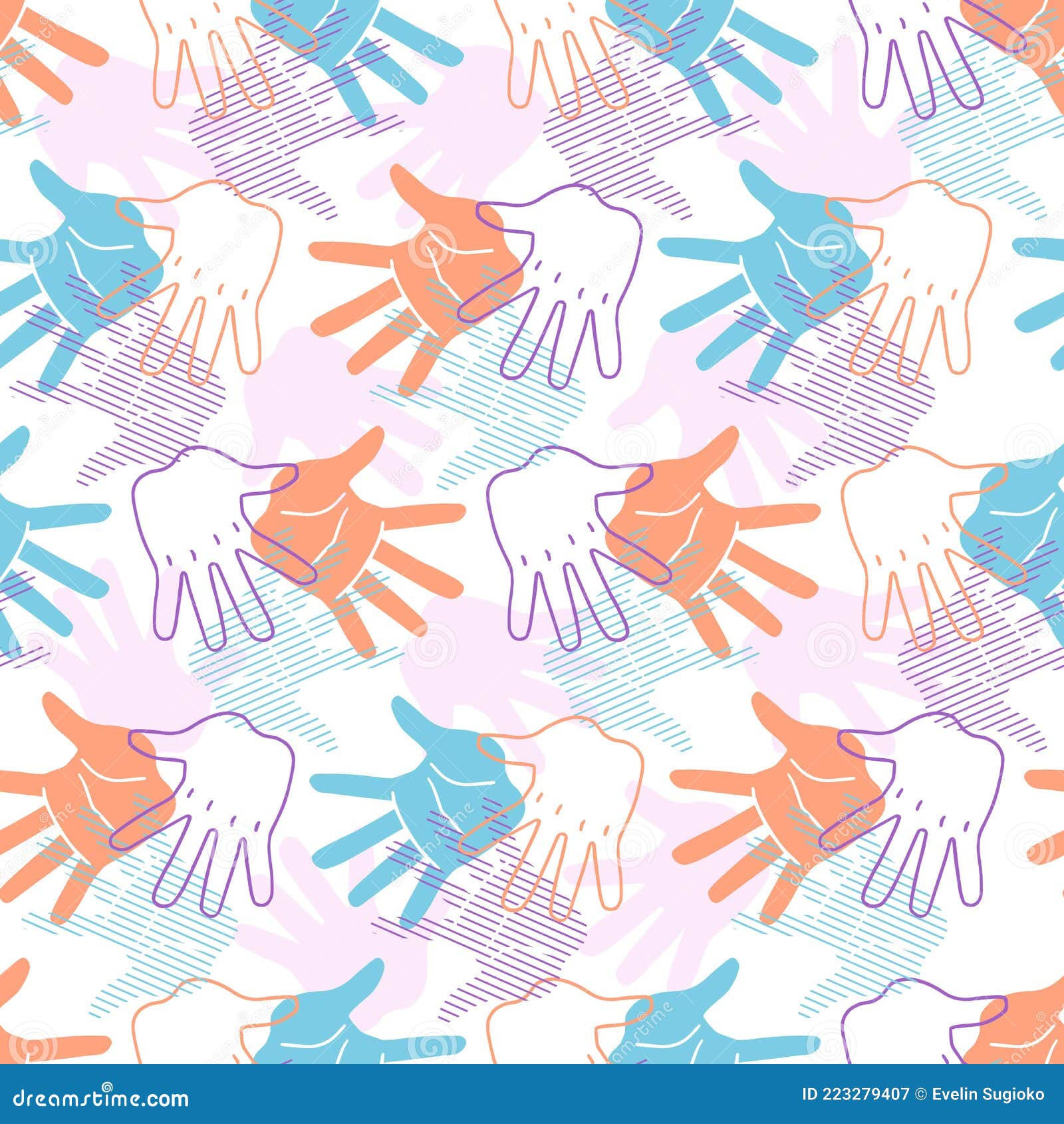 People and Their Palm Hands Vector Graphic Seamless Pattern Stock ...