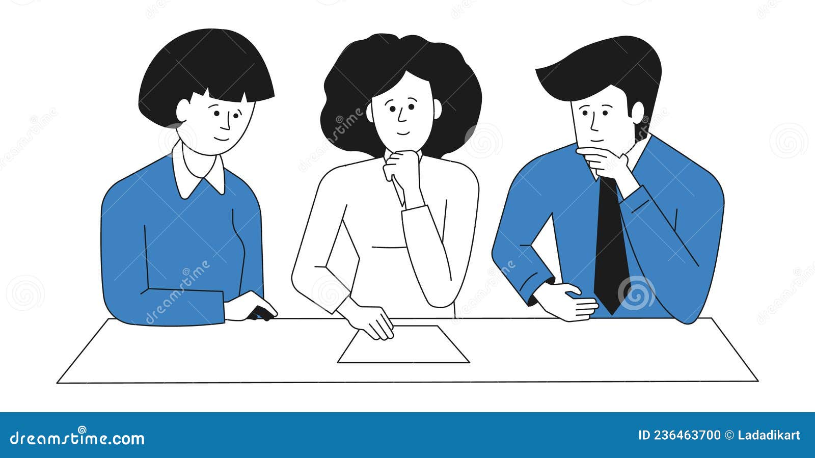 People Thinking. Coworkers Sitting at Table and Looking at Document ...