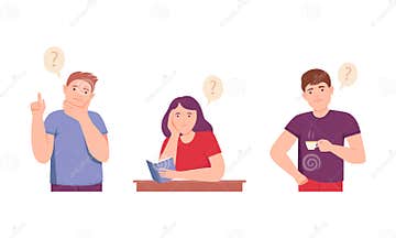 People Thinking with Question Marks Over Their Heads Set. Persons in ...