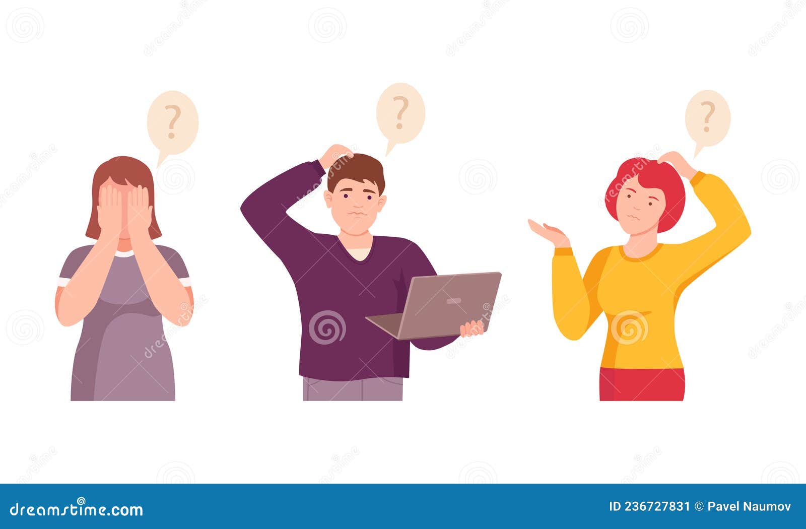 People Thinking with Question Marks Over Their Heads Set. Thoughtful ...