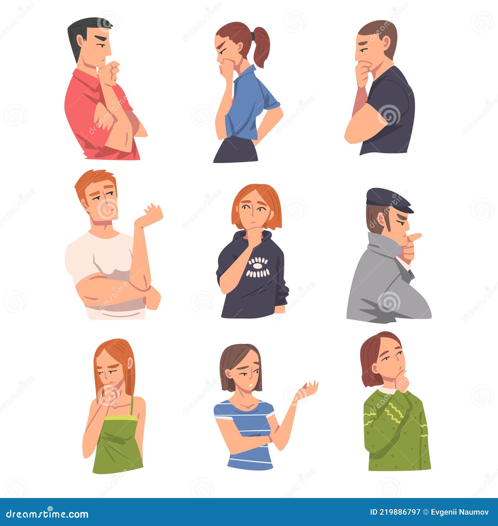 People Thinking or Solving Problems Set, Portraits of Thoughtful ...