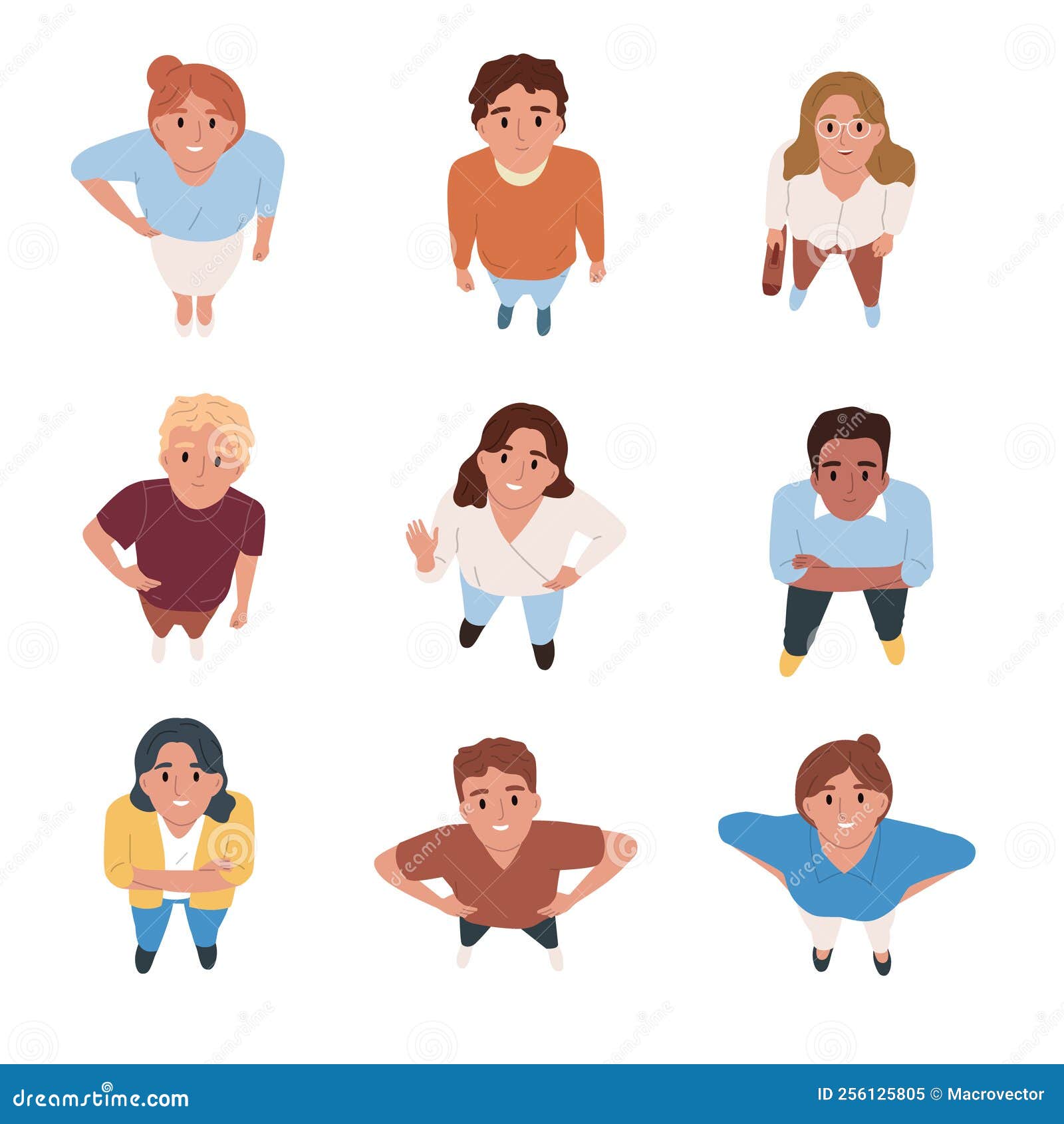 People Top View Set stock vector. Illustration of character - 256125805