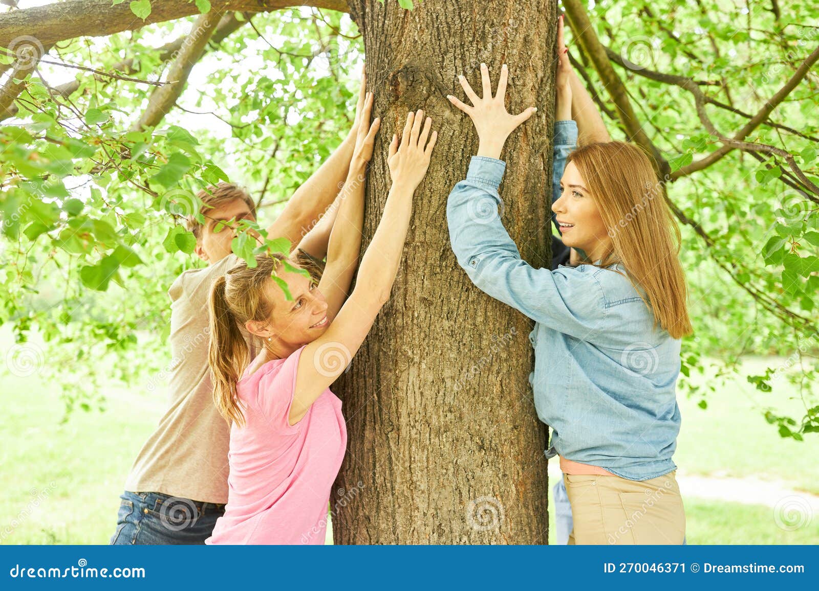 People Touch a Tree and Feel Relaxation Stock Image - Image of ...