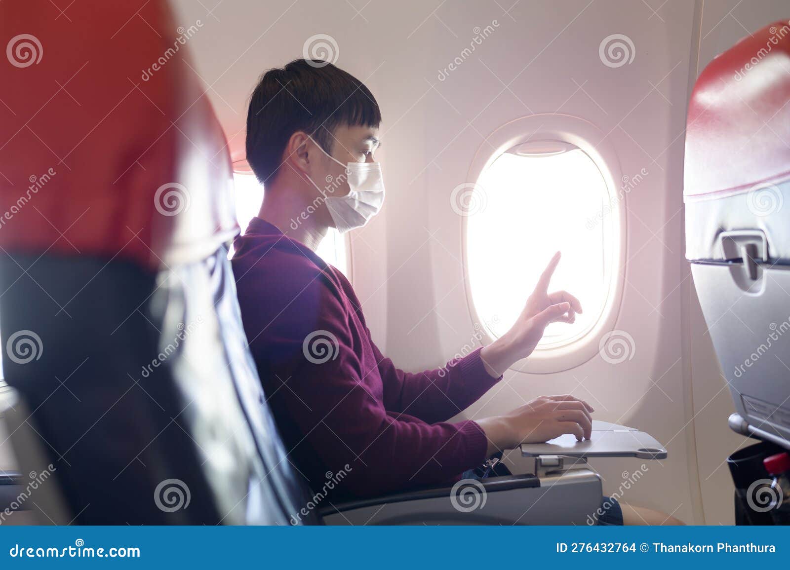 People is Touching Virtual Screen in Airplane , Modern Technology and ...