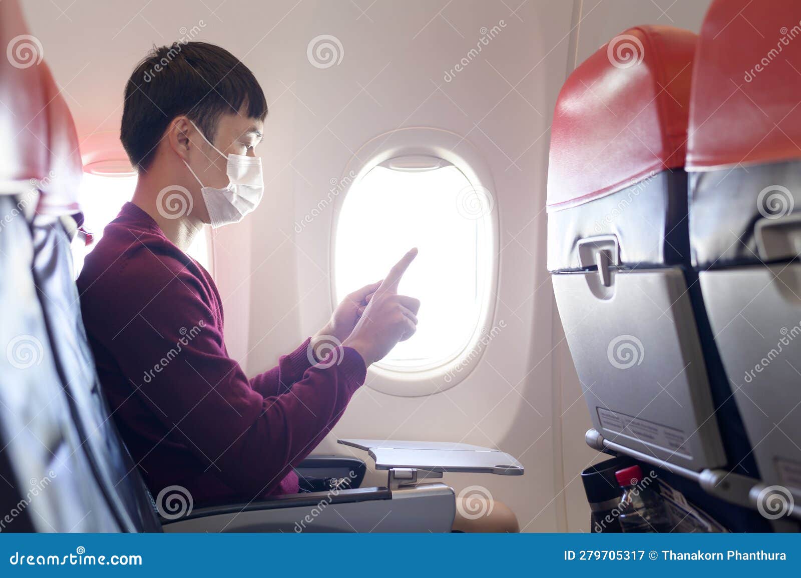 People is Touching Virtual Screen in Airplane , Modern Technology and ...