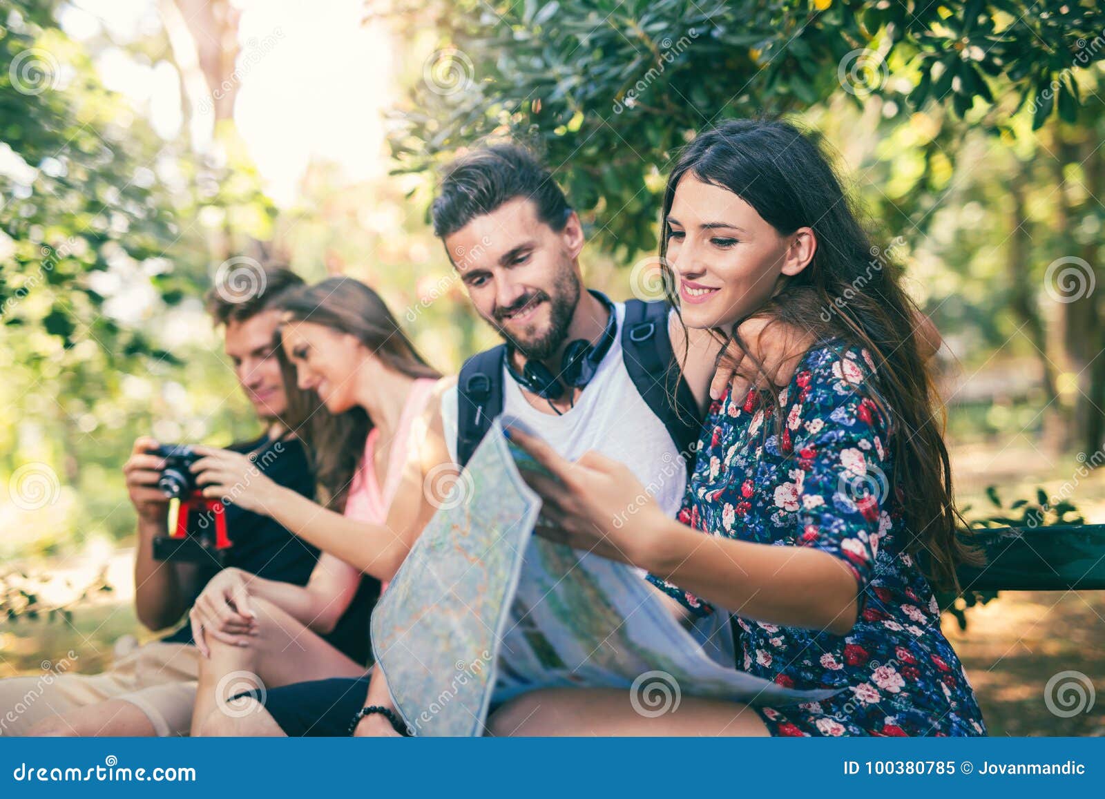 People Tourists Searching for Direction Using Paper Map Stock Image ...