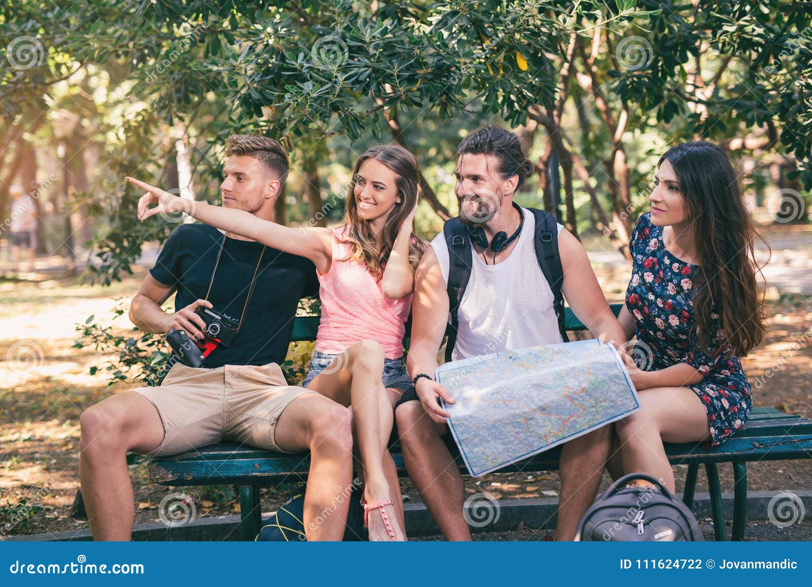 People Tourists Searching for Direction Using Paper Map Stock Photo ...