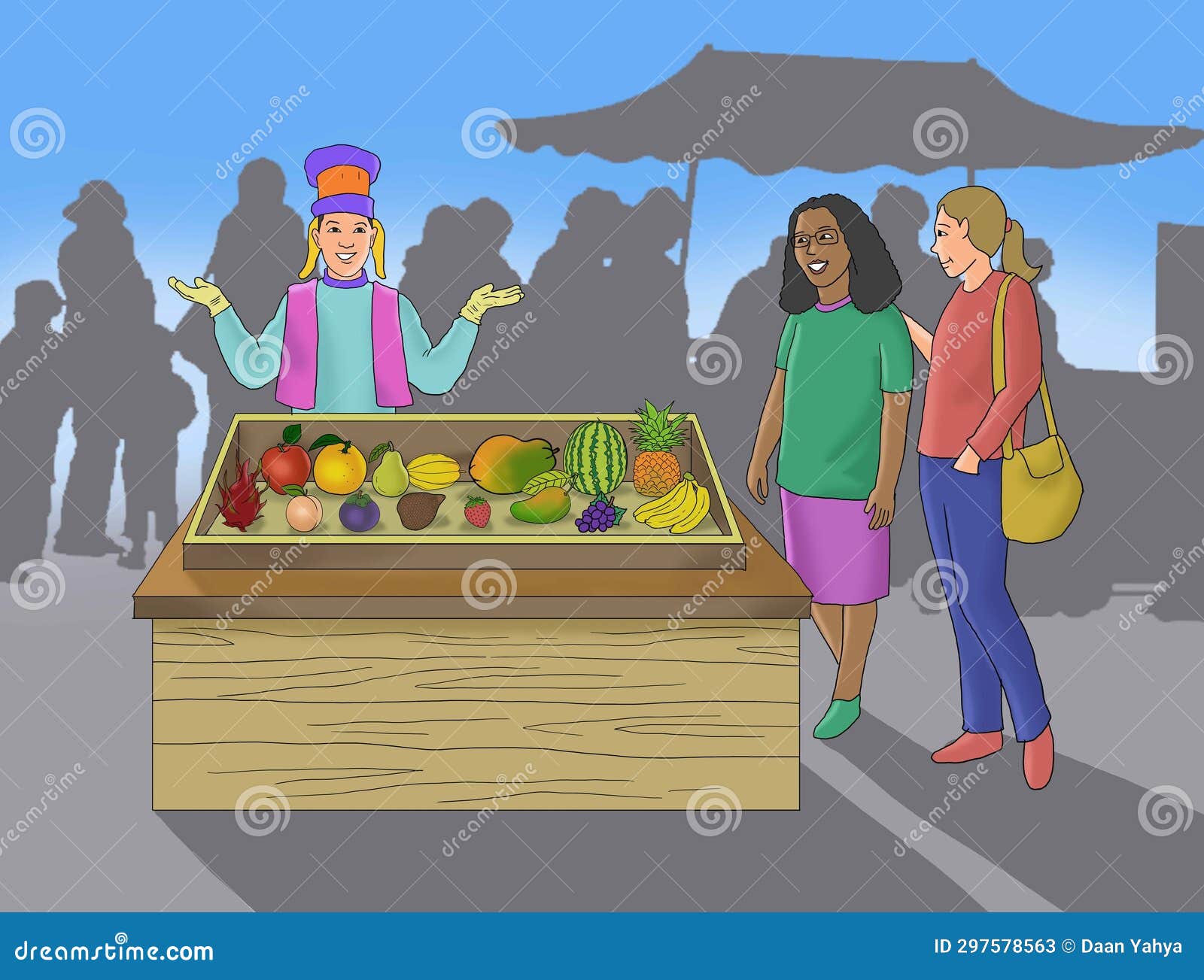 People at Traditional Fruit Market Illustration Stock Illustration ...