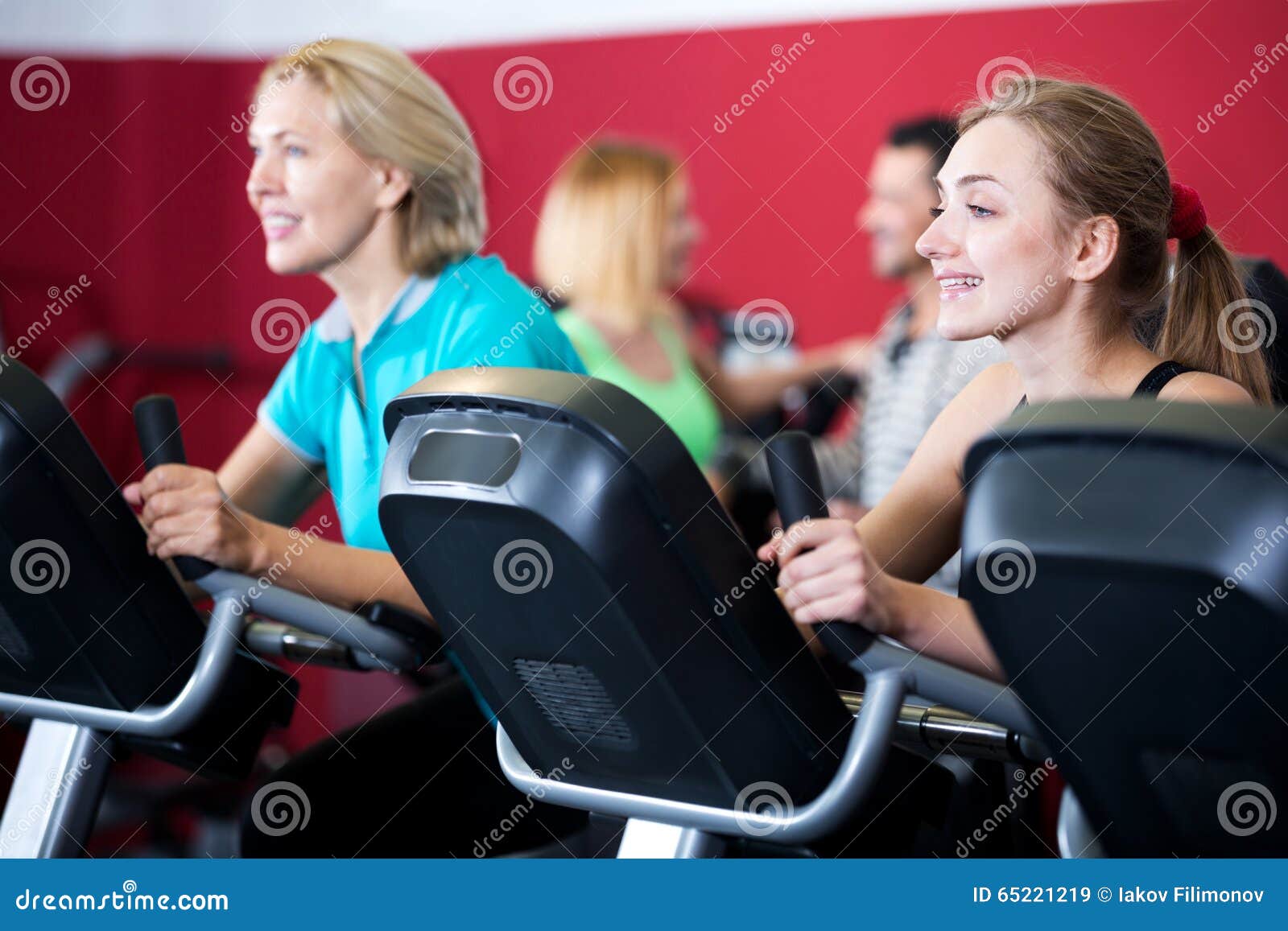 People Training on Exercise Bikes Together Stock Image - Image of ...
