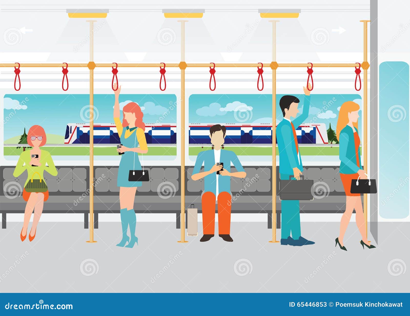 Subway Inside With People And Metro Platform With Train In Underground ...