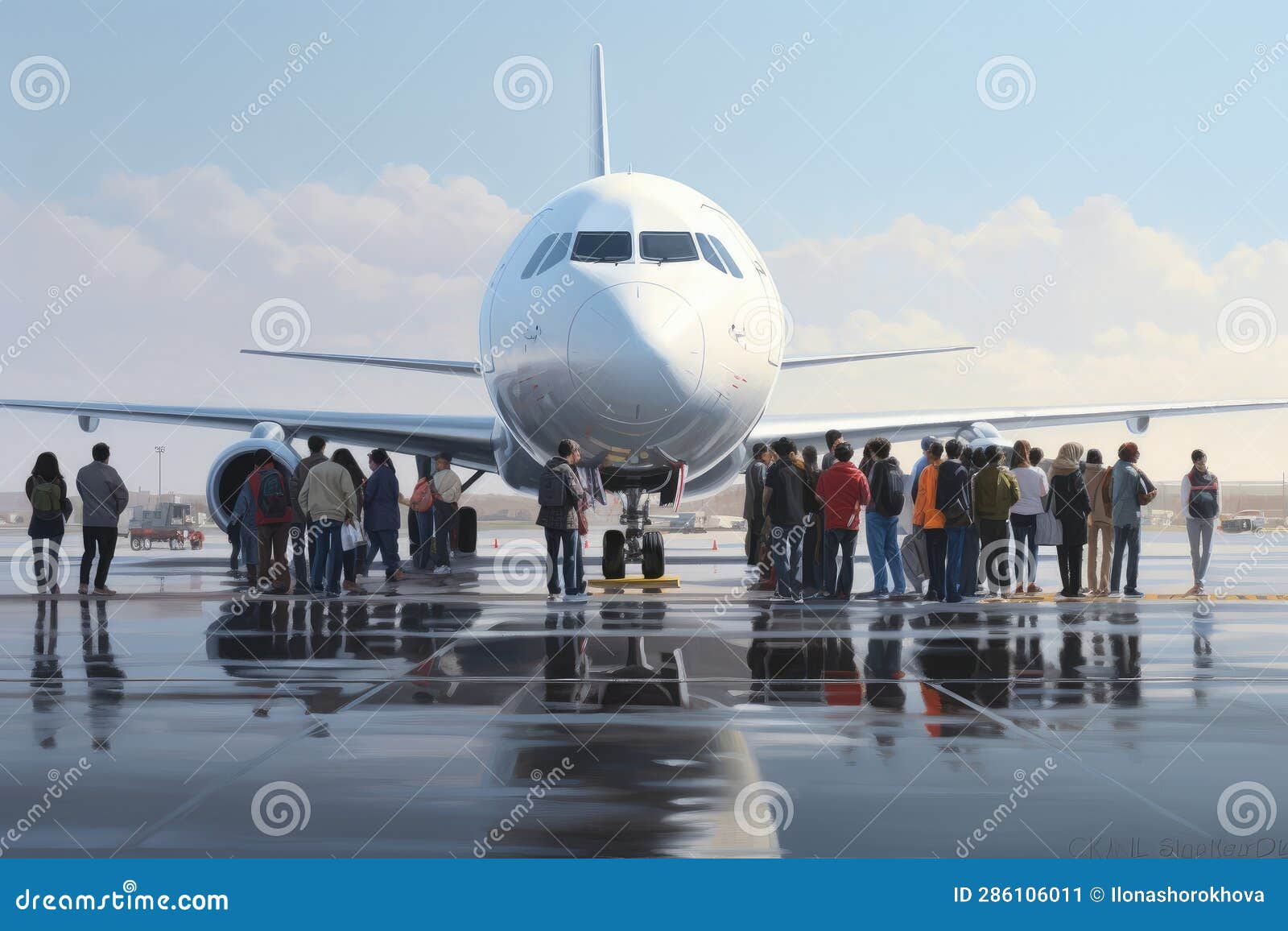 Crowd of People Boarding the Plane, AI Generated Stock Image - Image of ...
