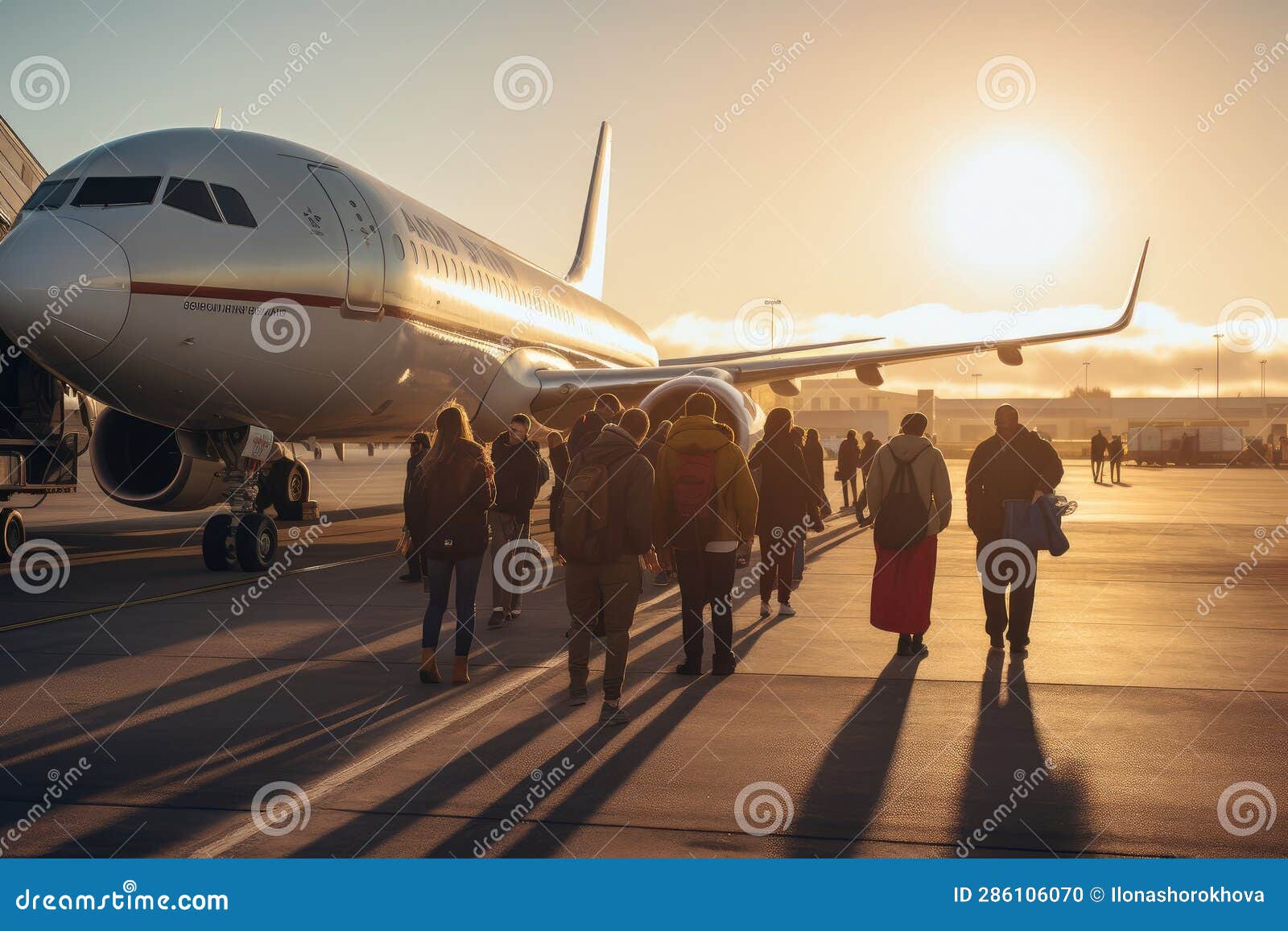 Crowd of People Boarding the Plane, AI Generated Stock Illustration ...