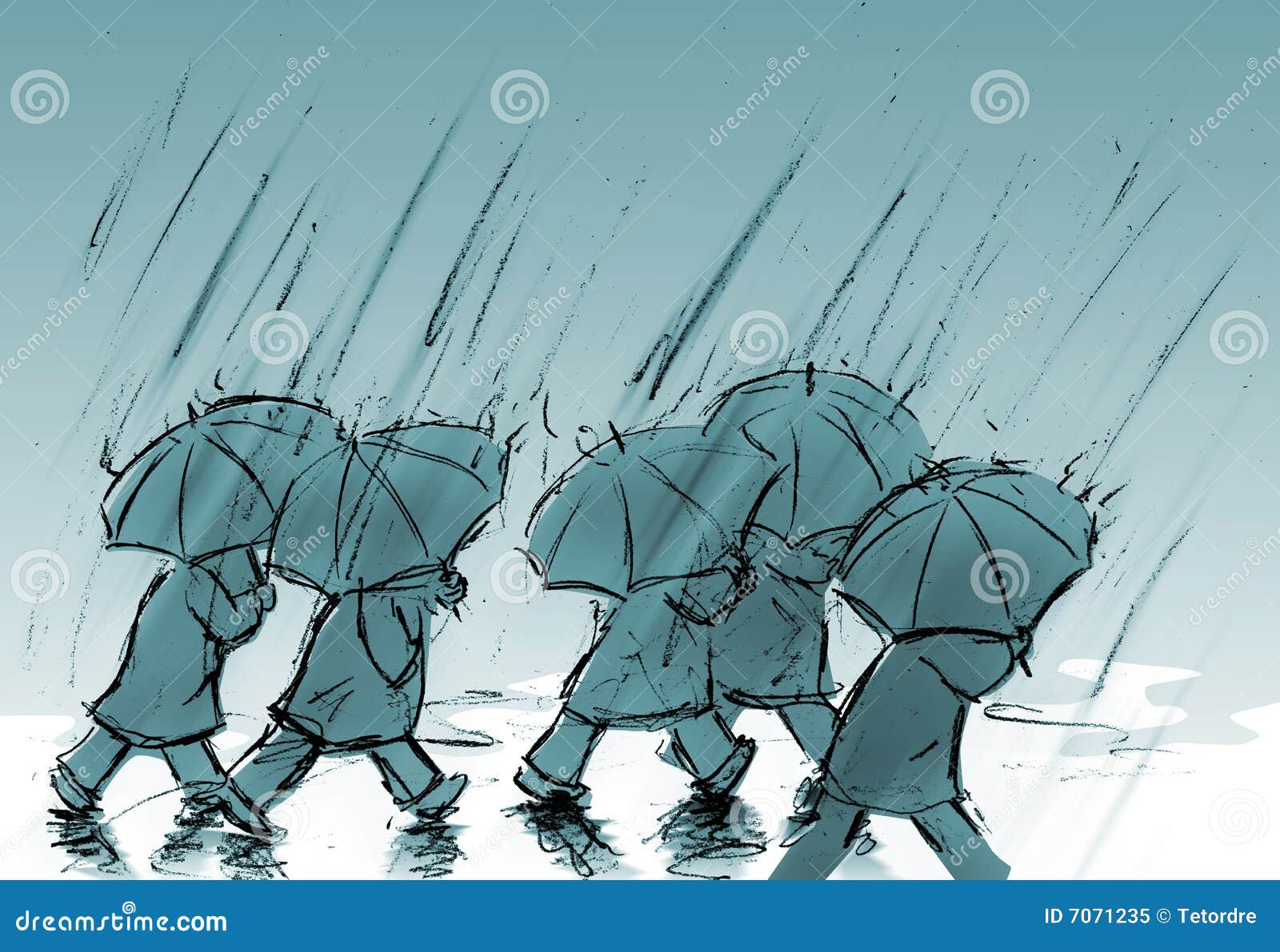 People with umbrellas stock illustration. Illustration of storm - 7071235