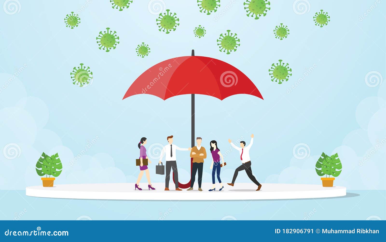 People Under the Umbrella Avoid Corona Virus Attack Modern Flat Cartoon ...