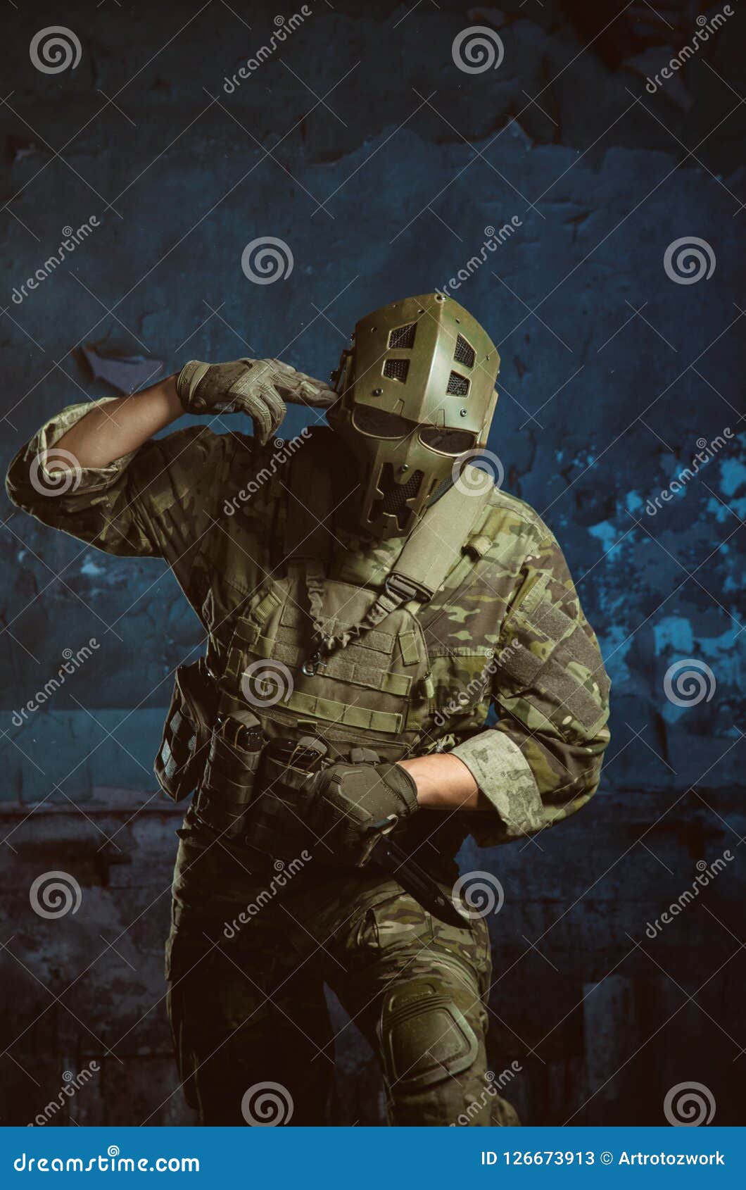 The People in Uniform with Weapons in the Ruins Stock Image - Image of ...