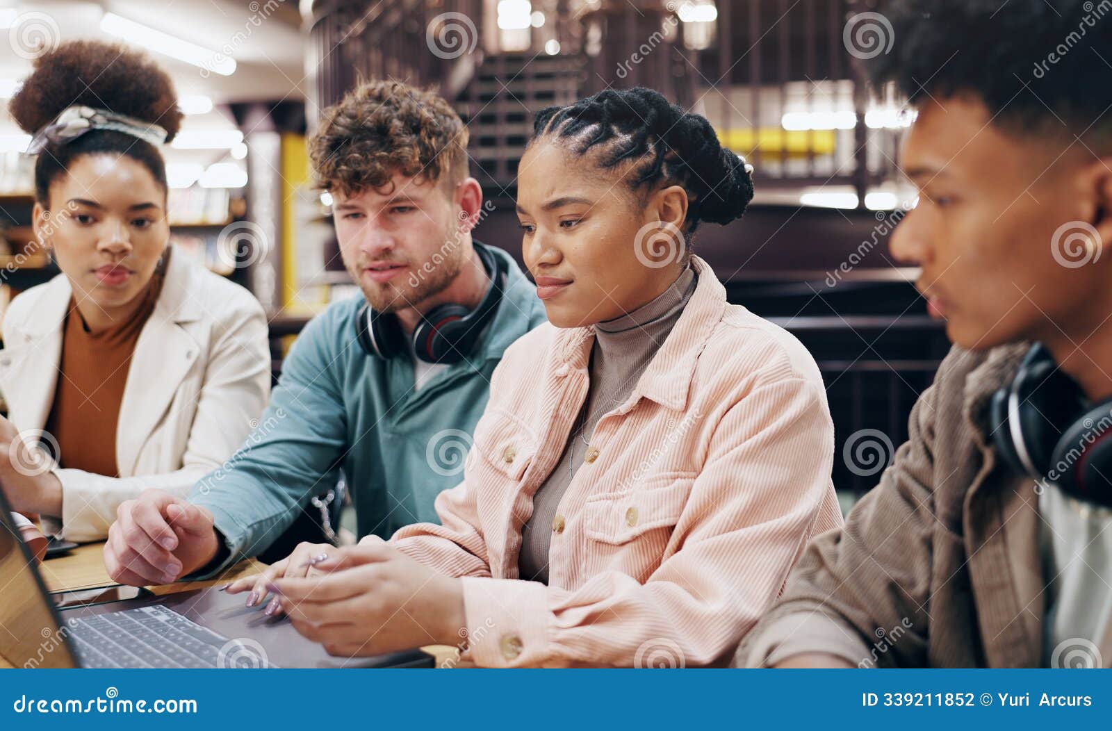People, University Student and Group Work with Laptop at Library for ...