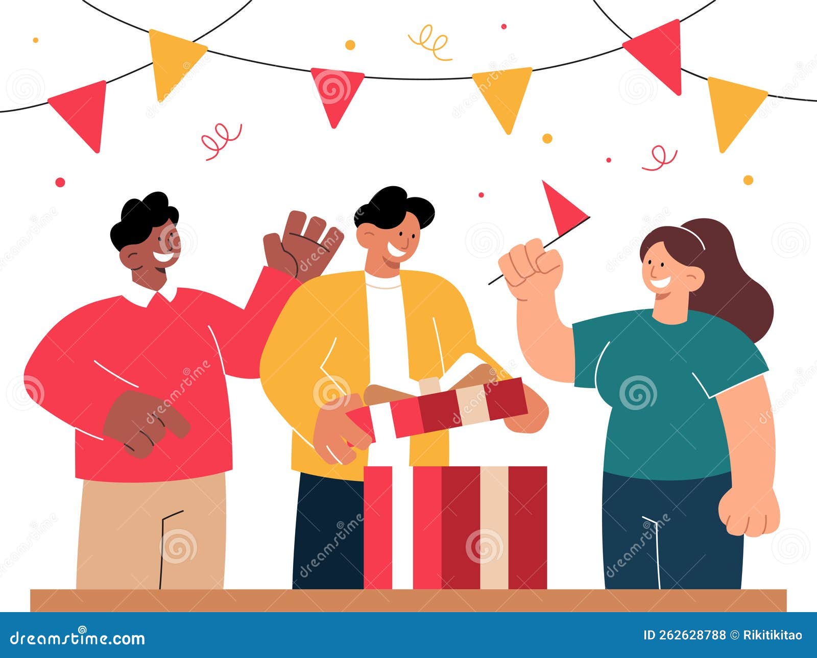 People Unwrapping Gift Vector Illustration in Flat Style Stock Vector ...